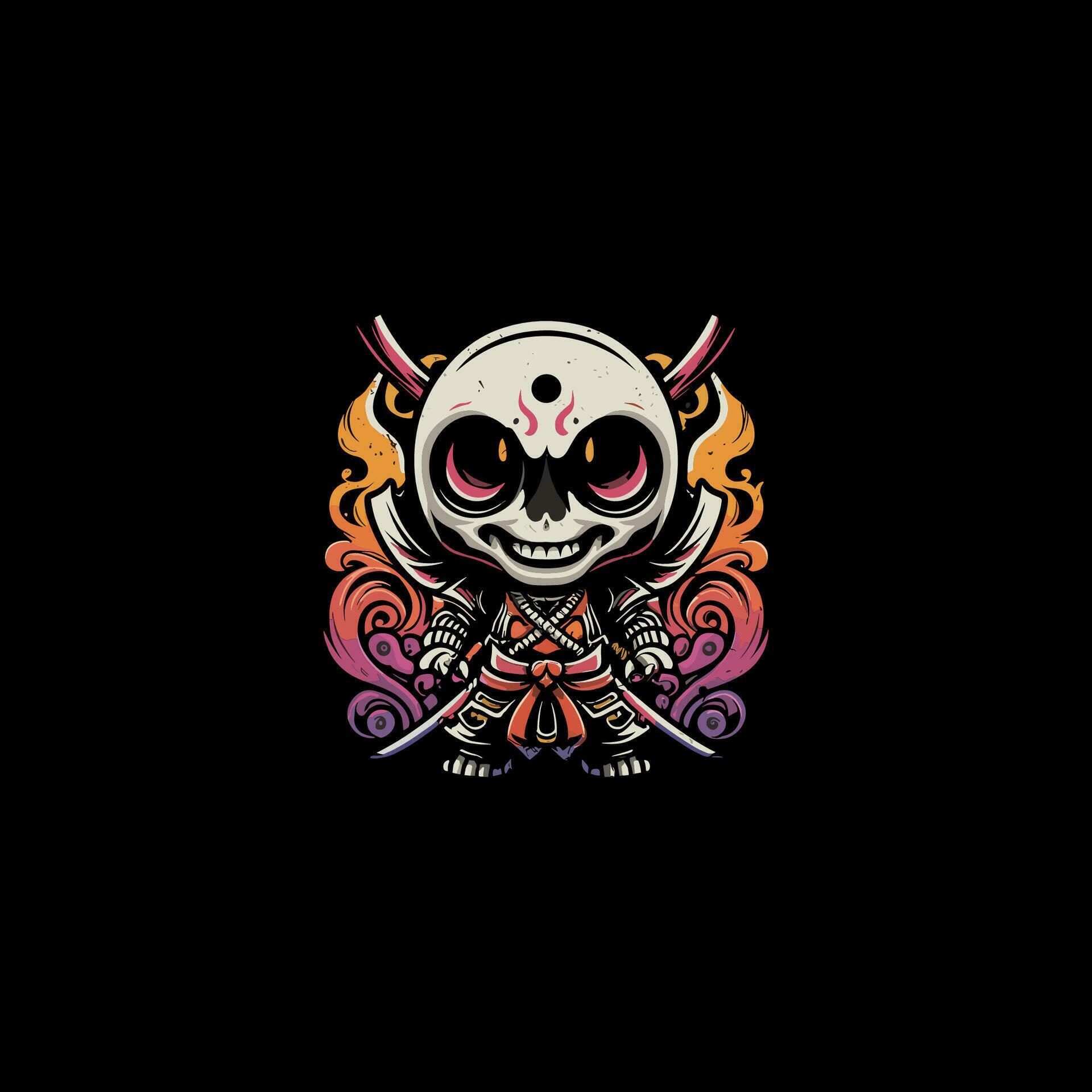 Skull With Crossed Swords Vector Illustration In Cartoon Style For