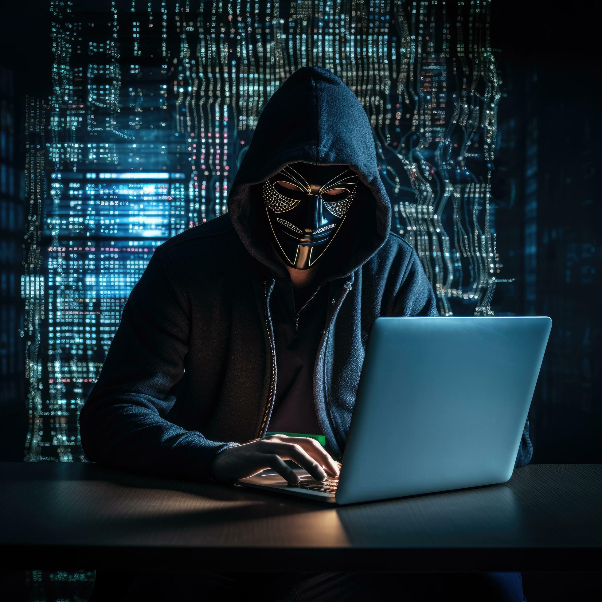 AI generated A hacker wearing anonymous mask and hacking pc. Ai ...