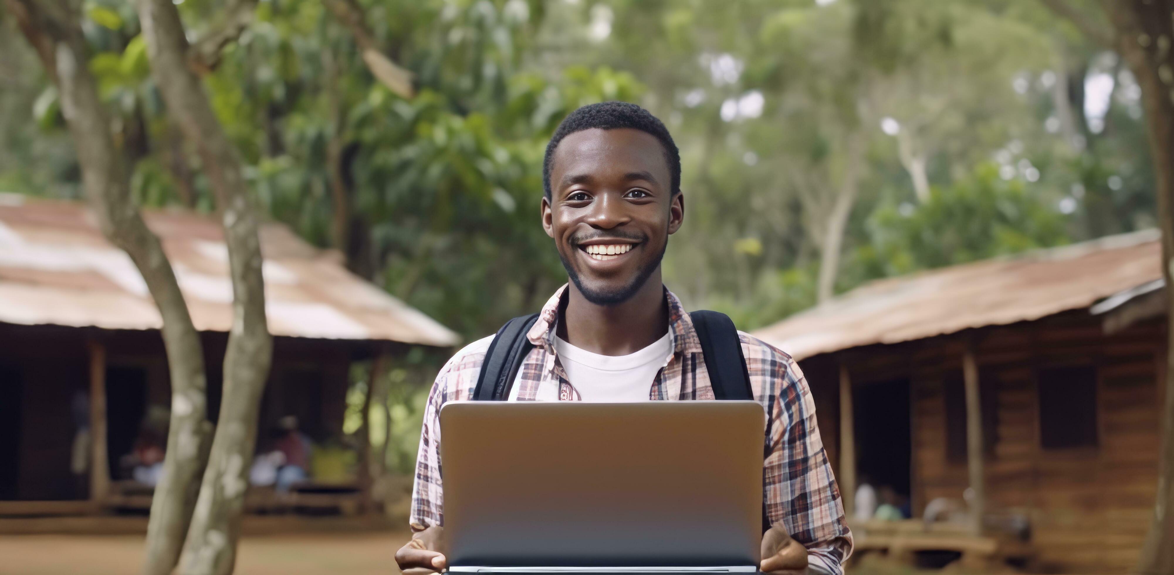 AI generated man holding laptop and smiling at camera man 35617794 ...
