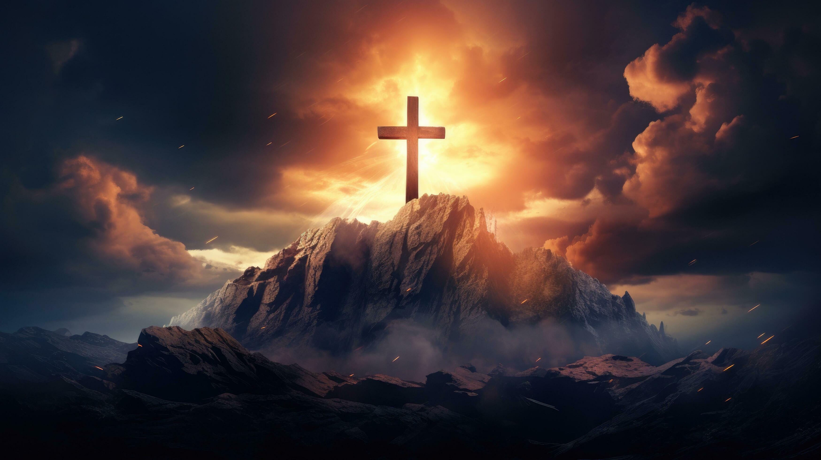 AI generated a cross on an island with clouds surrounding it and the sun behind it 35618959 ...