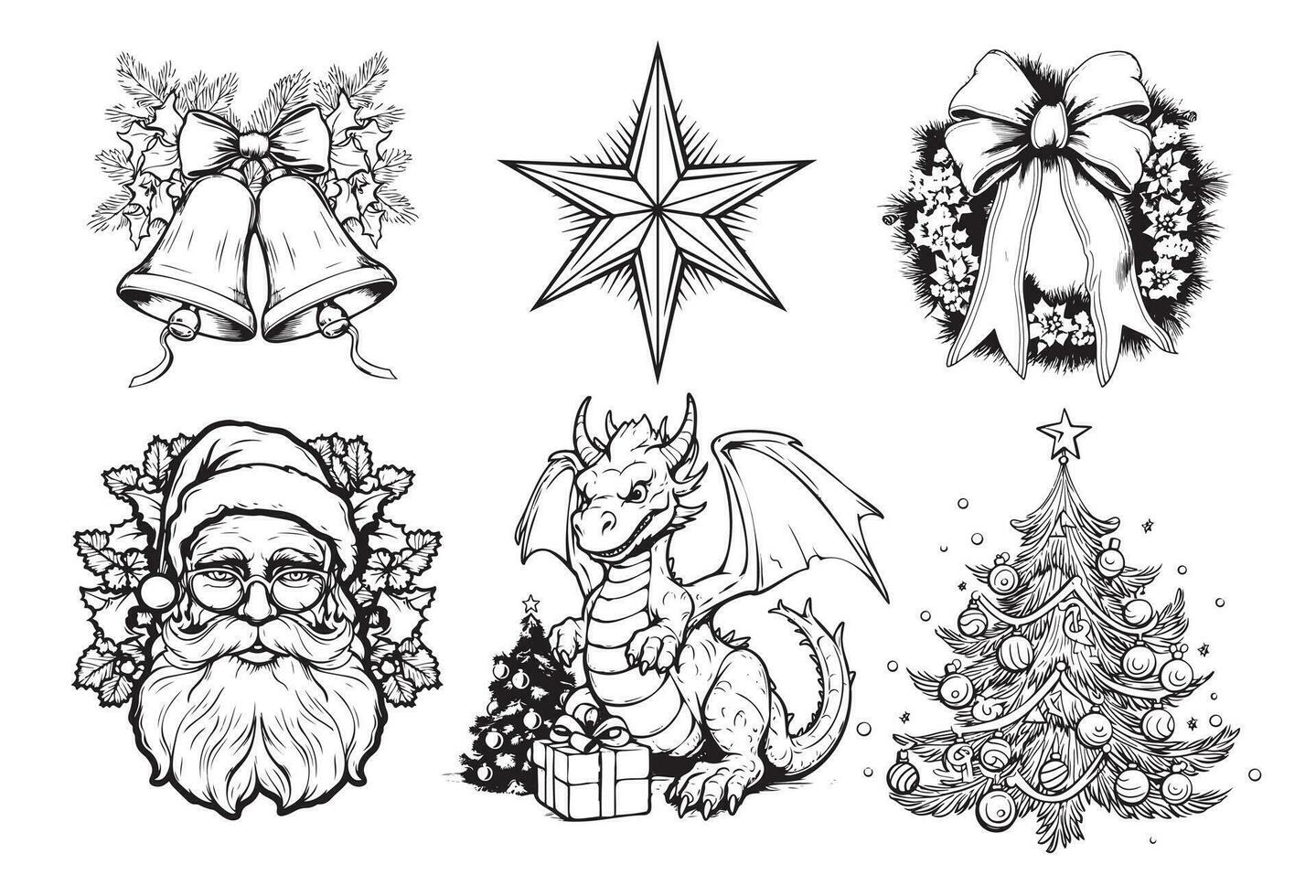 Christmas hand drawn decorations, vector elements. Traditional ...
