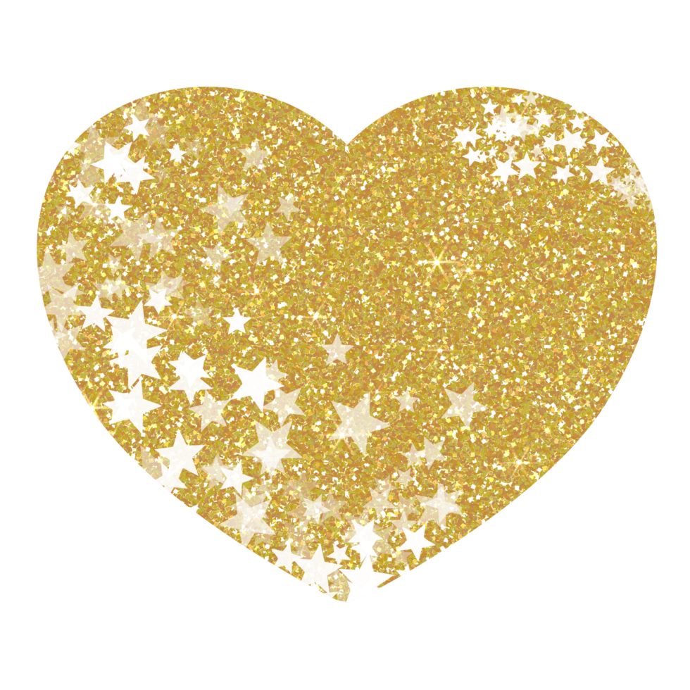 Yellow Glitter star in heart on transparent background. Design for decorating,background ...