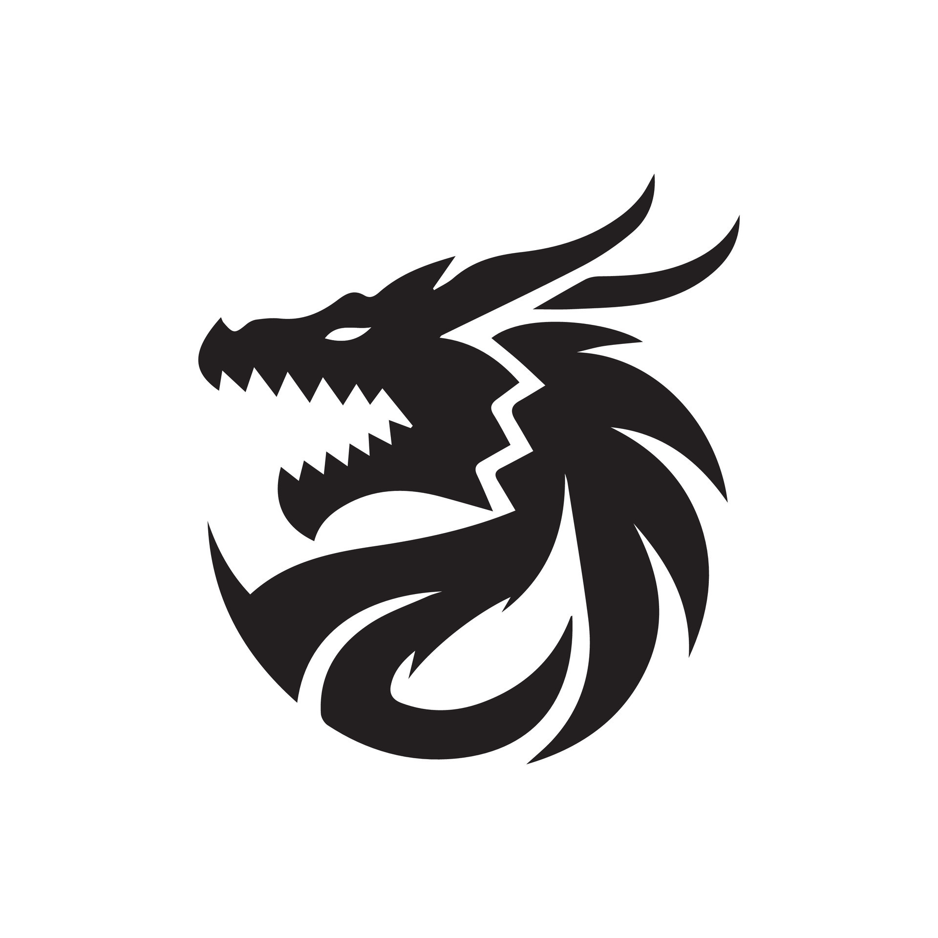 Dragon head silhouette logo design. Winged dragon vector icon in black ...