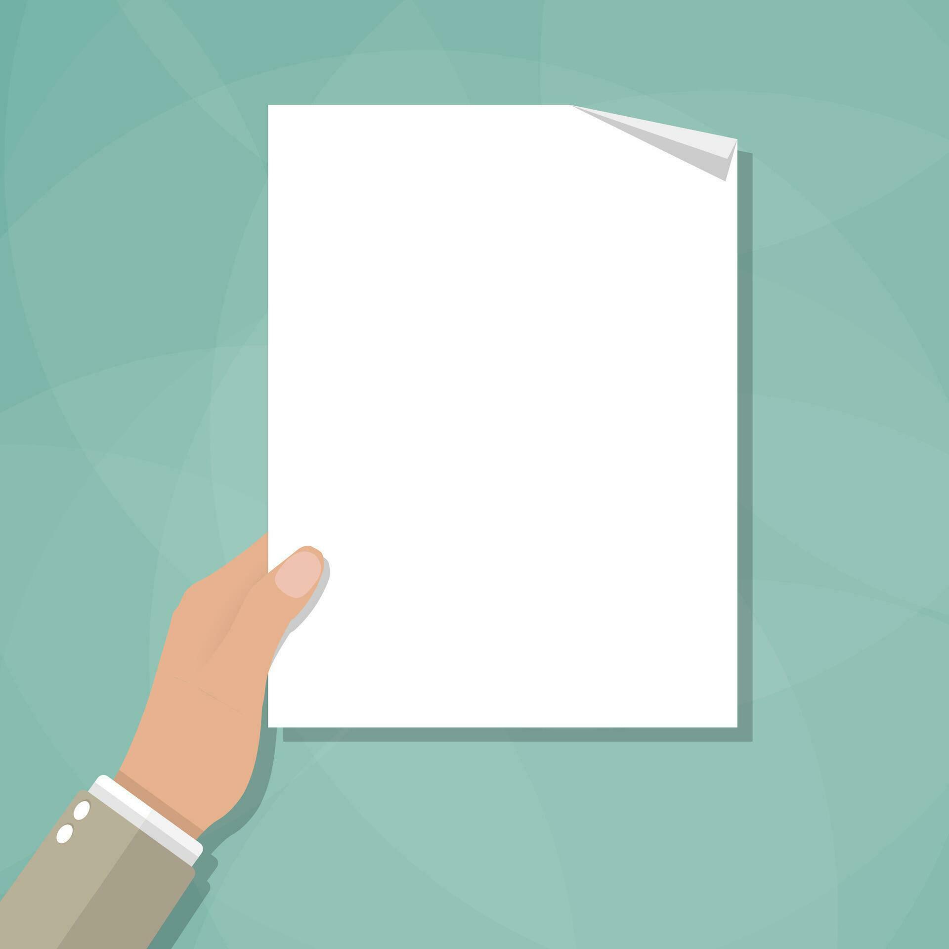 Cartoon Businessman Hand Holding Empty Blank Paper Vector Illustration