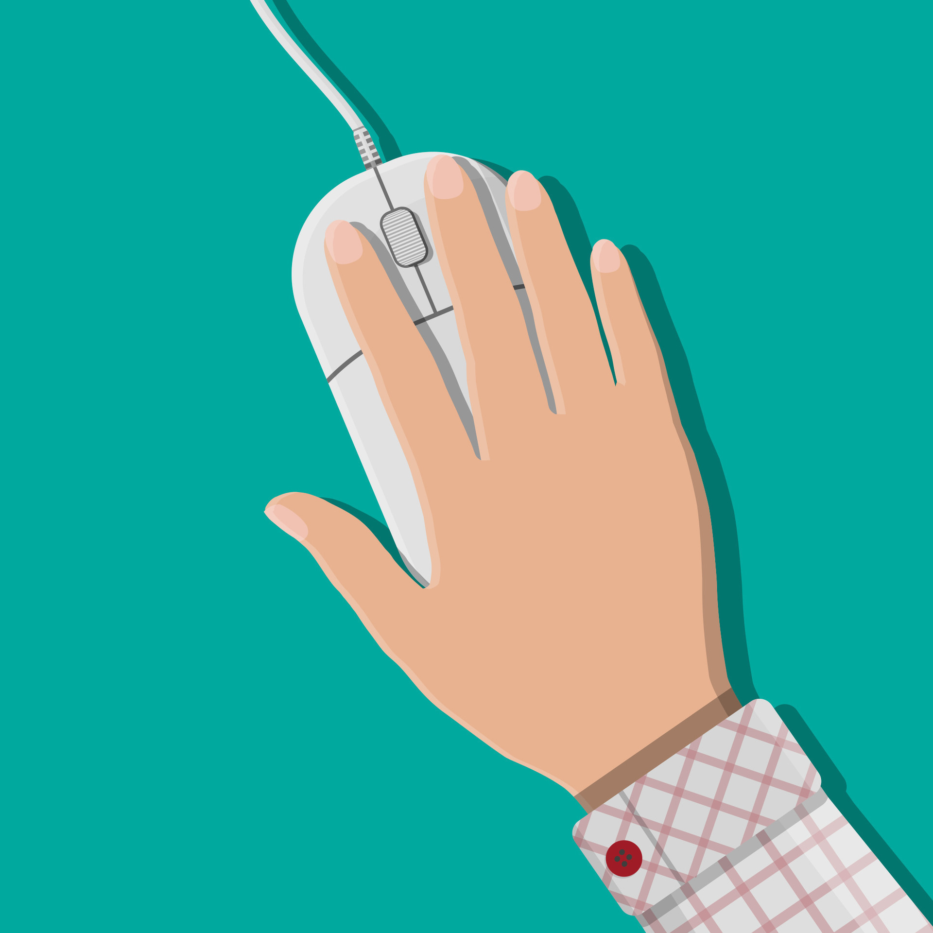 Simple computer or laptop mouse in hand of user. Wireless input device ...