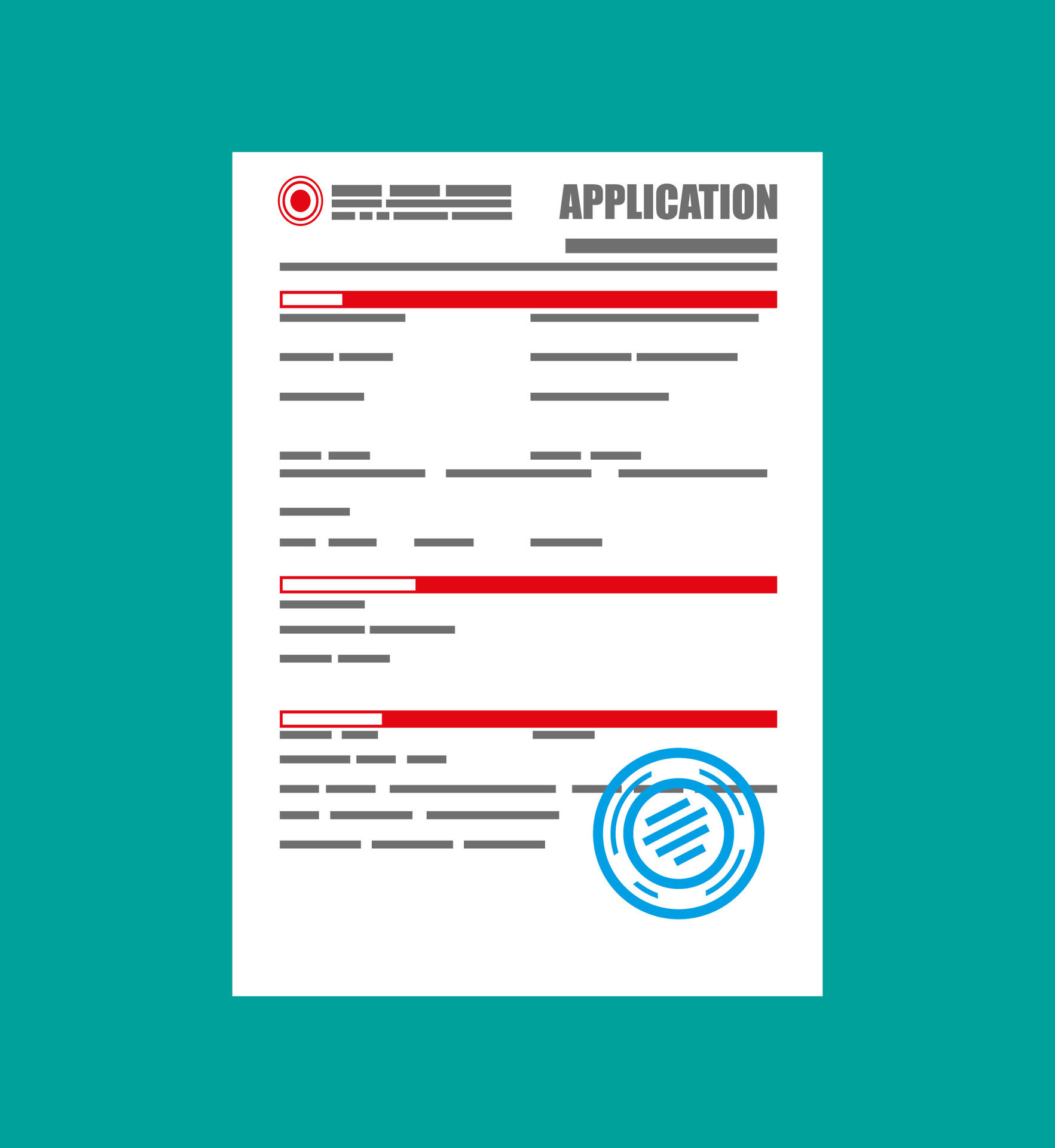 Application form paper blank with seal. Vector illustration in flat ...