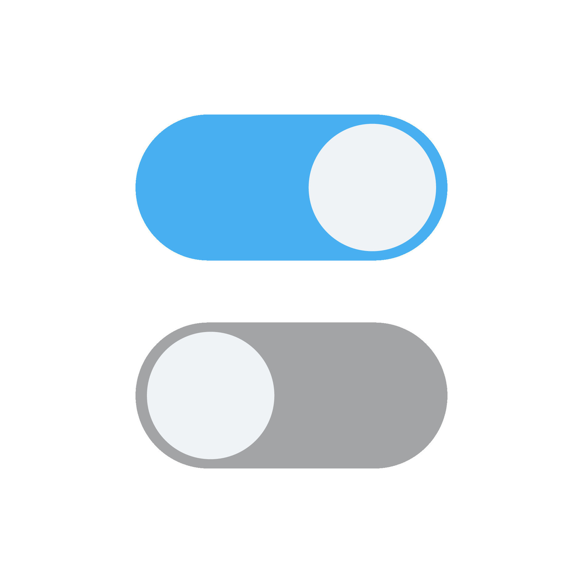 Toggle switch icon, blue in on position, grey in off, vector ...