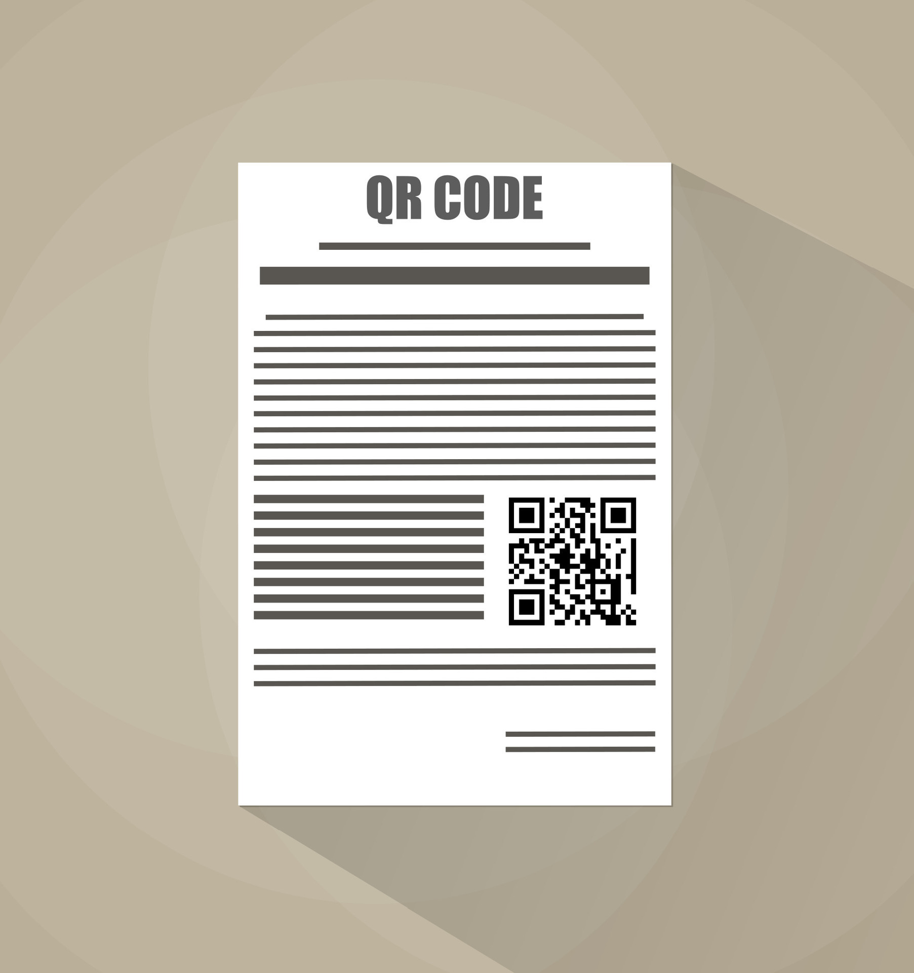 White Paper Blank Document With Qr Code Vector Illustration In Flat
