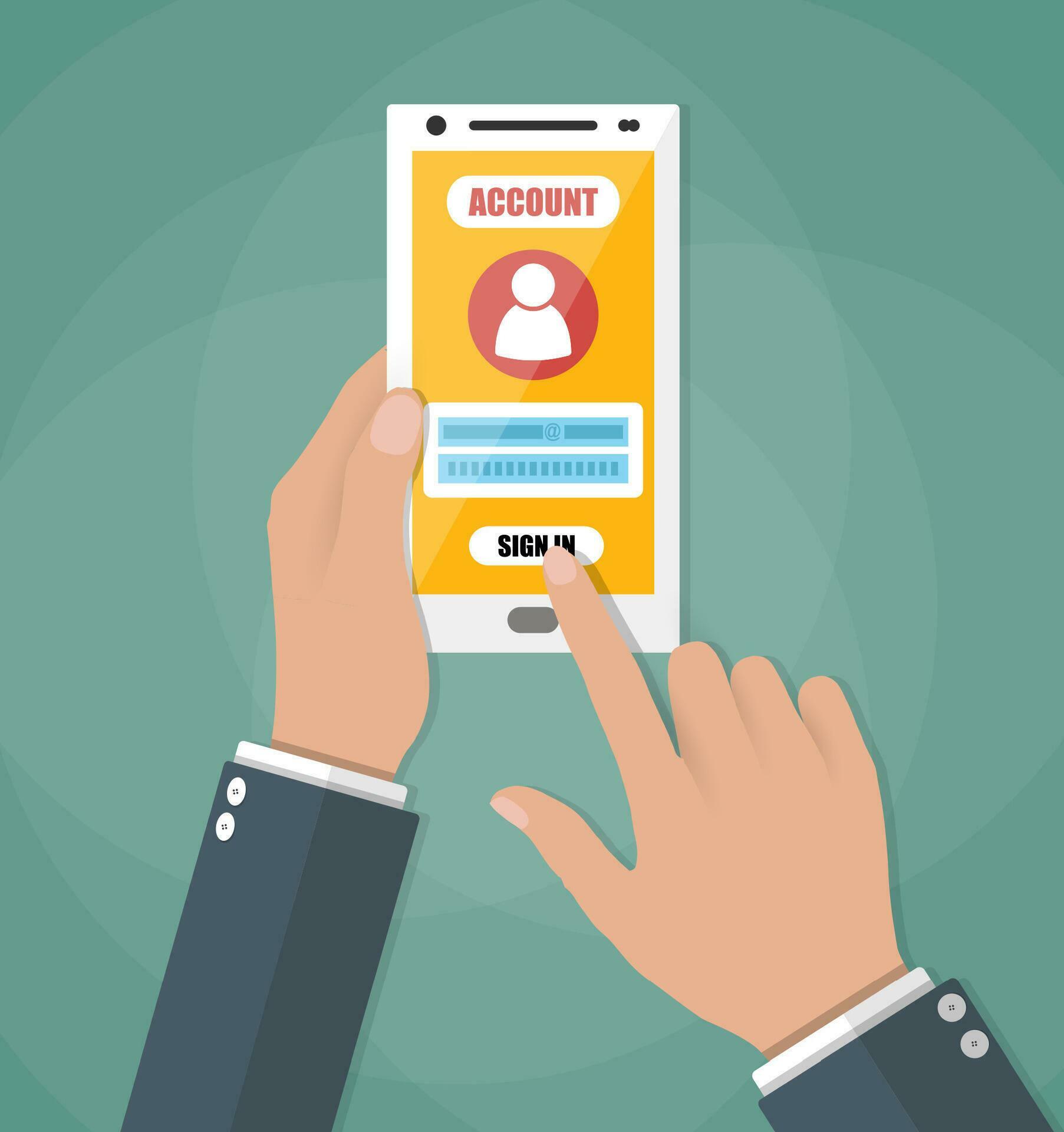 Sign in page in account managment on smartphone screen in hands. secure ...