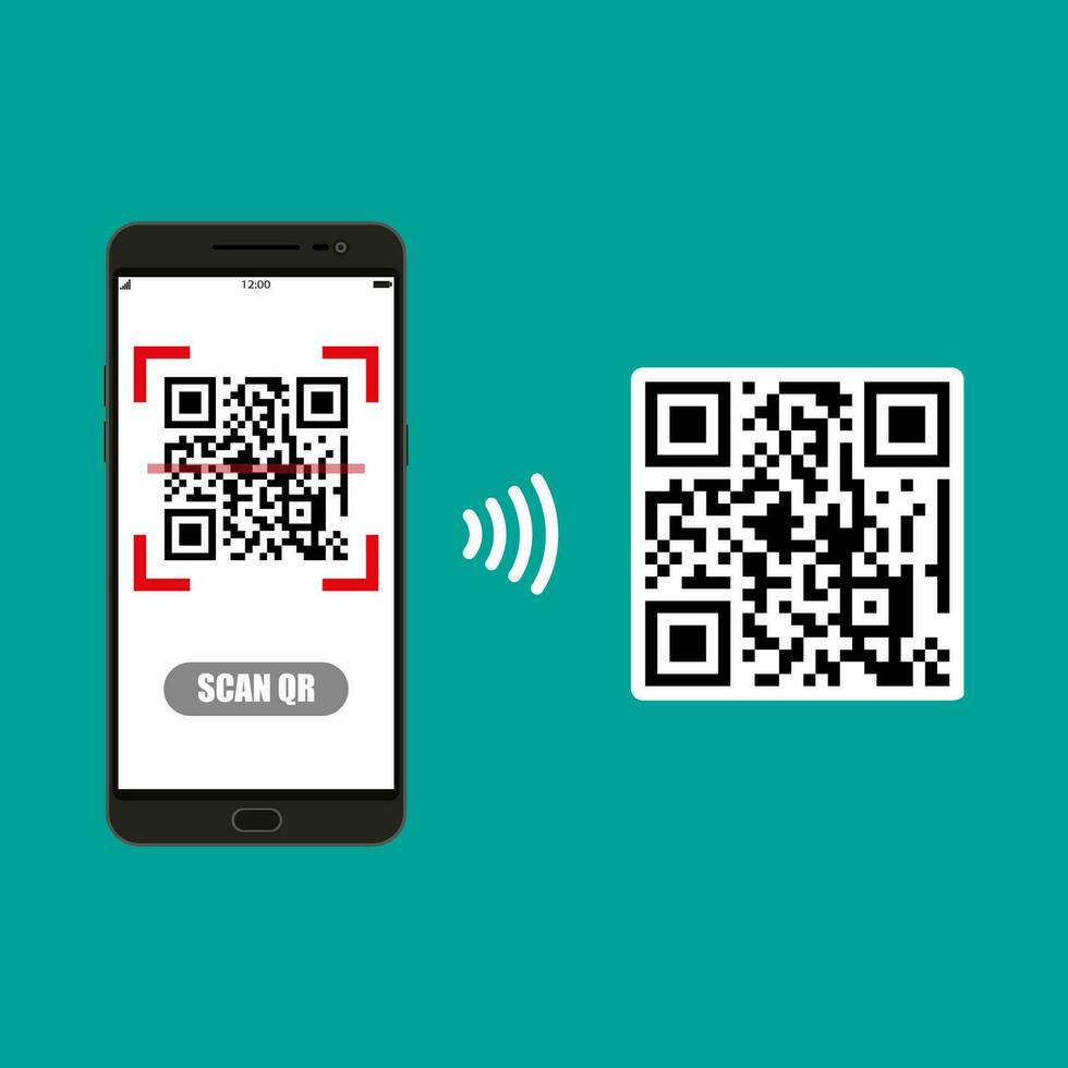 Mobile phone scanning QR code from document. Electronic scan, digital ...