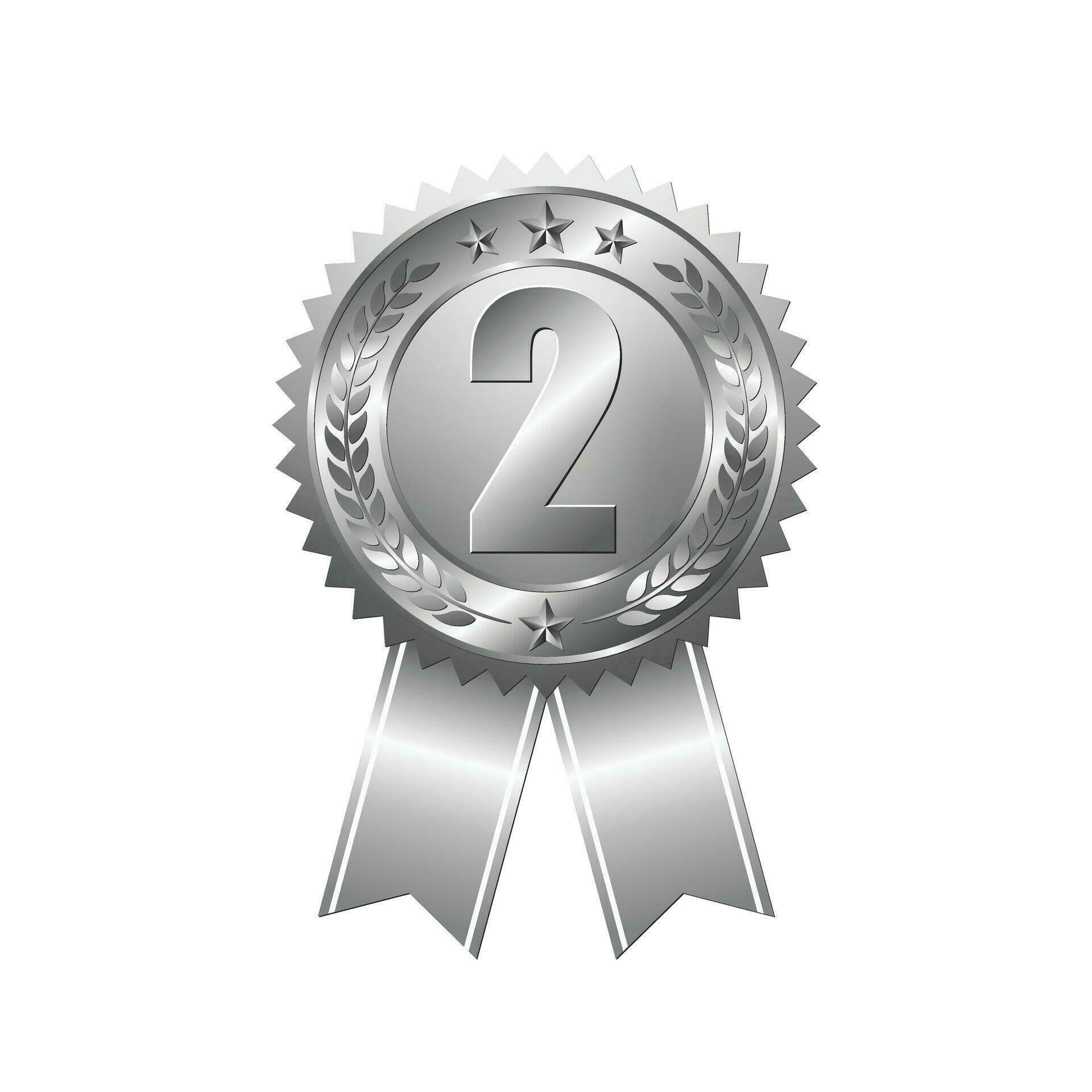 Second prize silver medal on isolated white background. Award badge ...