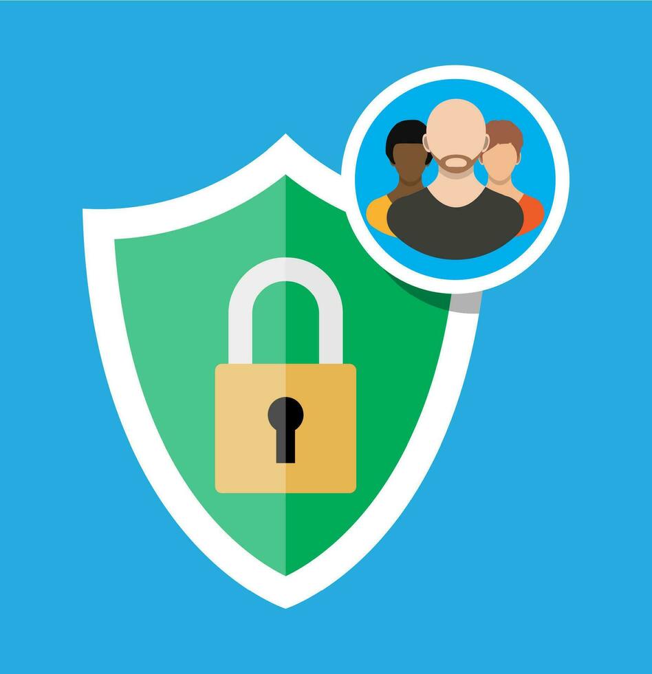 Shield icon with lock and user silhouette symbol. Privacy security ...