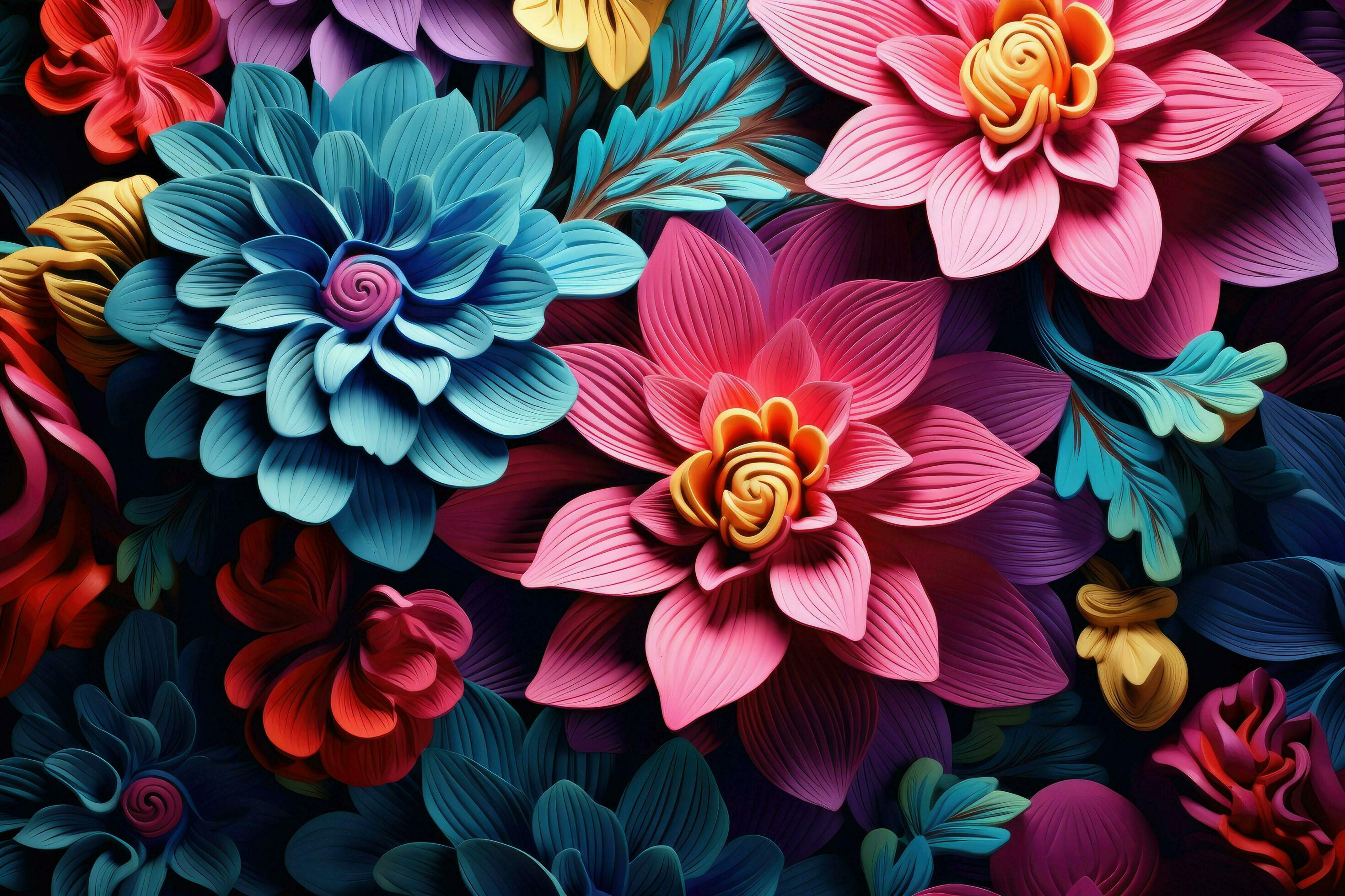 AI generated 3d floral wallpaper color variation flowers and leaves 3d render background wall ...