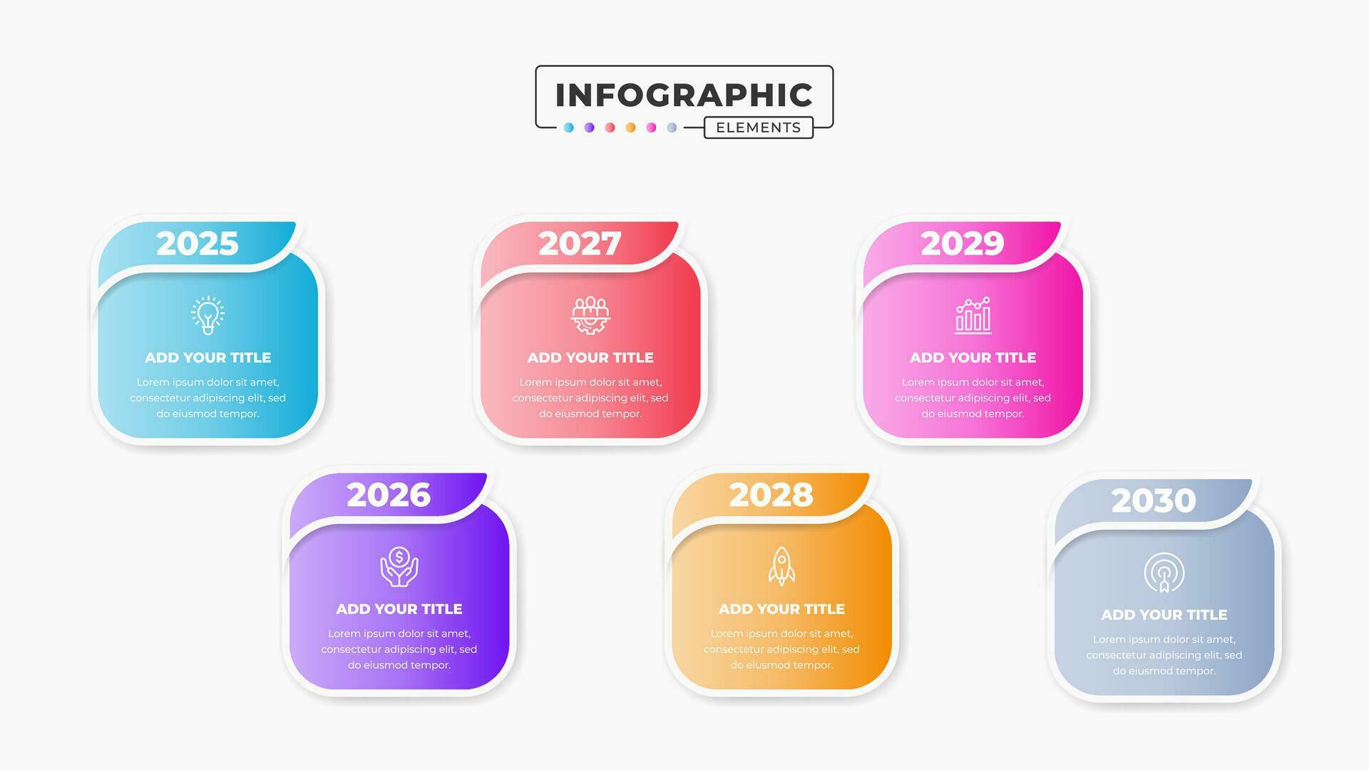 Timeline infographic presentation template with 6 steps or options ...