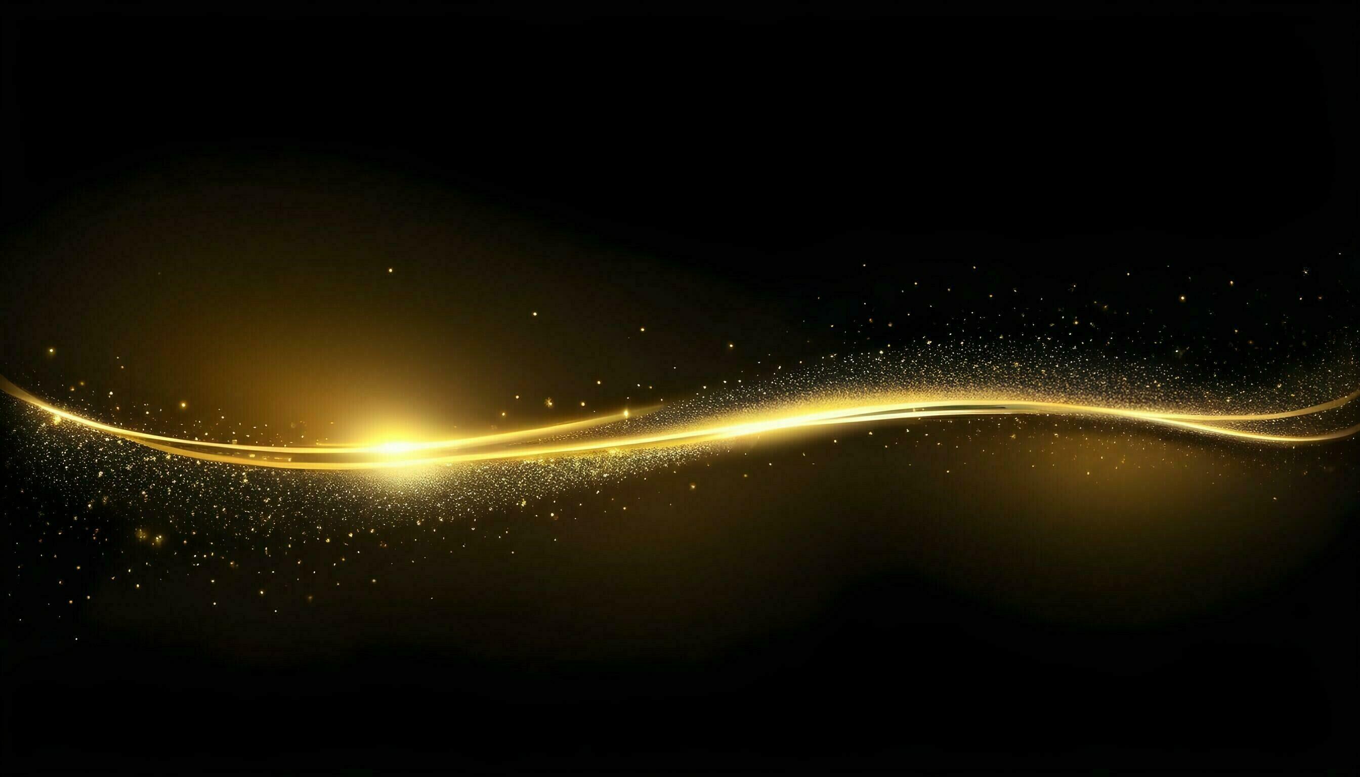 AI generated Abstract elegant gold glowing line with lighting effect sparkle on black background ...