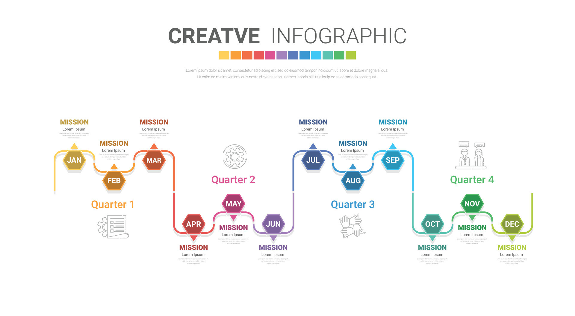 Timeline for 1 year, calendar, 12 months, Presentation business 4 ...