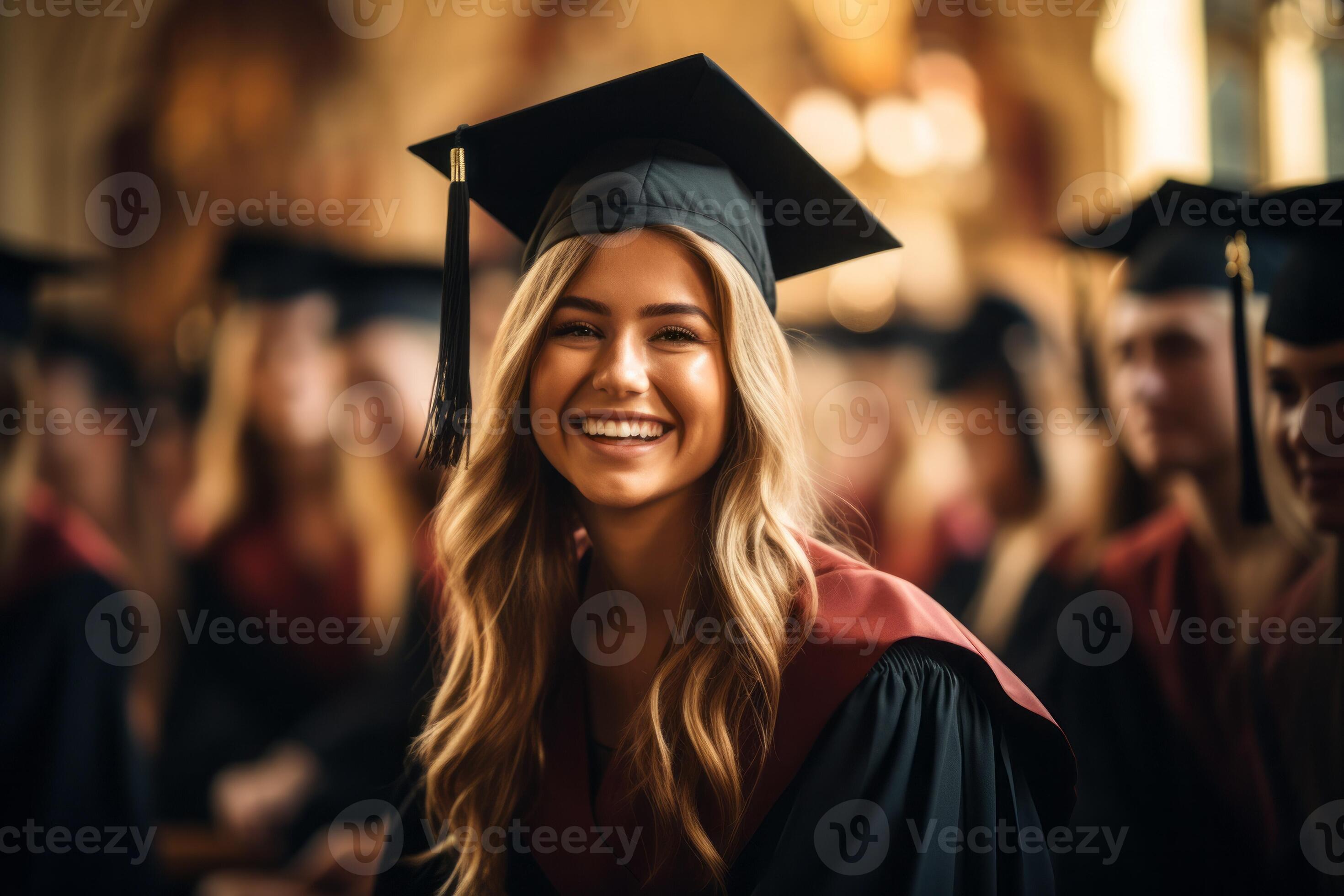 AI generated Beautiful Smiling Blonde Girl On Graduation Celebration ...
