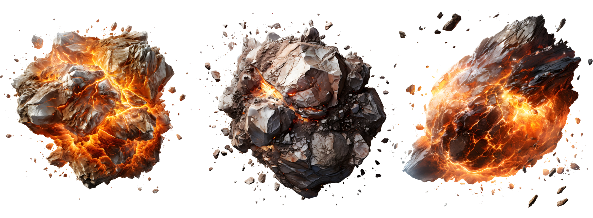 Ai Generated Set Of Exploding And Falling Meteor Rocks 35644607 Png