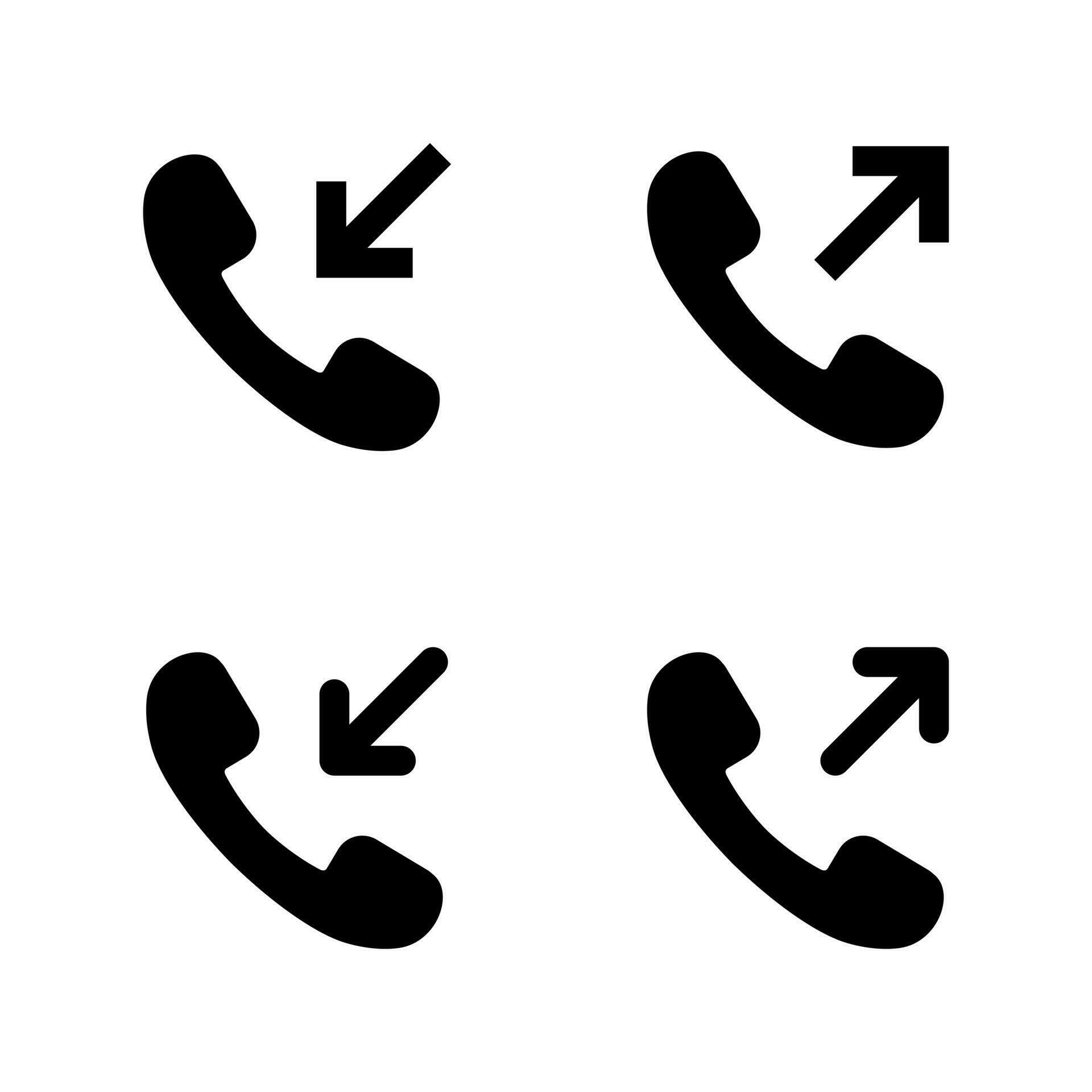 Incoming and outgoing call icon set. Phone communication symbol vector ...