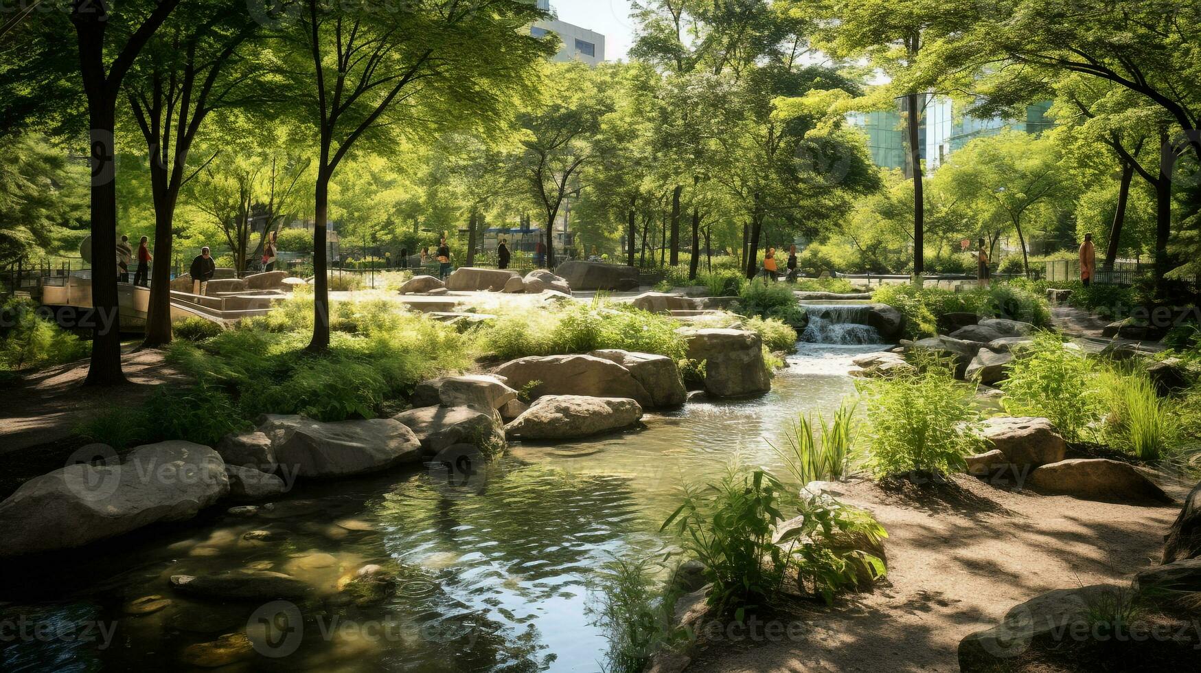 AI generated A photo of an urban park oasis with clean air, greenery ...