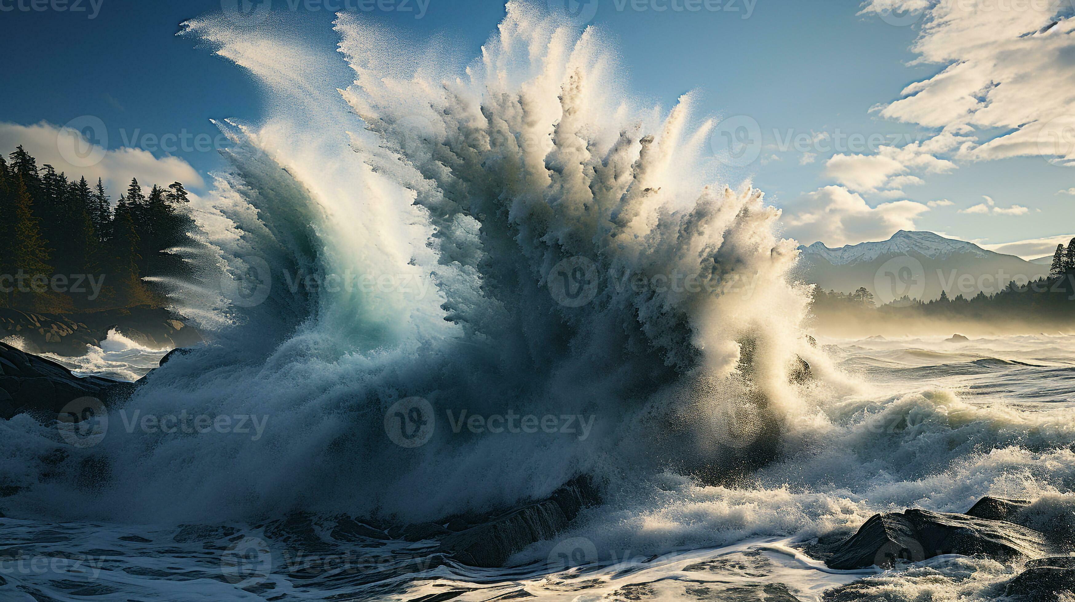 AI generated a photo of a glacier calving into the ocean, showcasing the immense scale of the ...