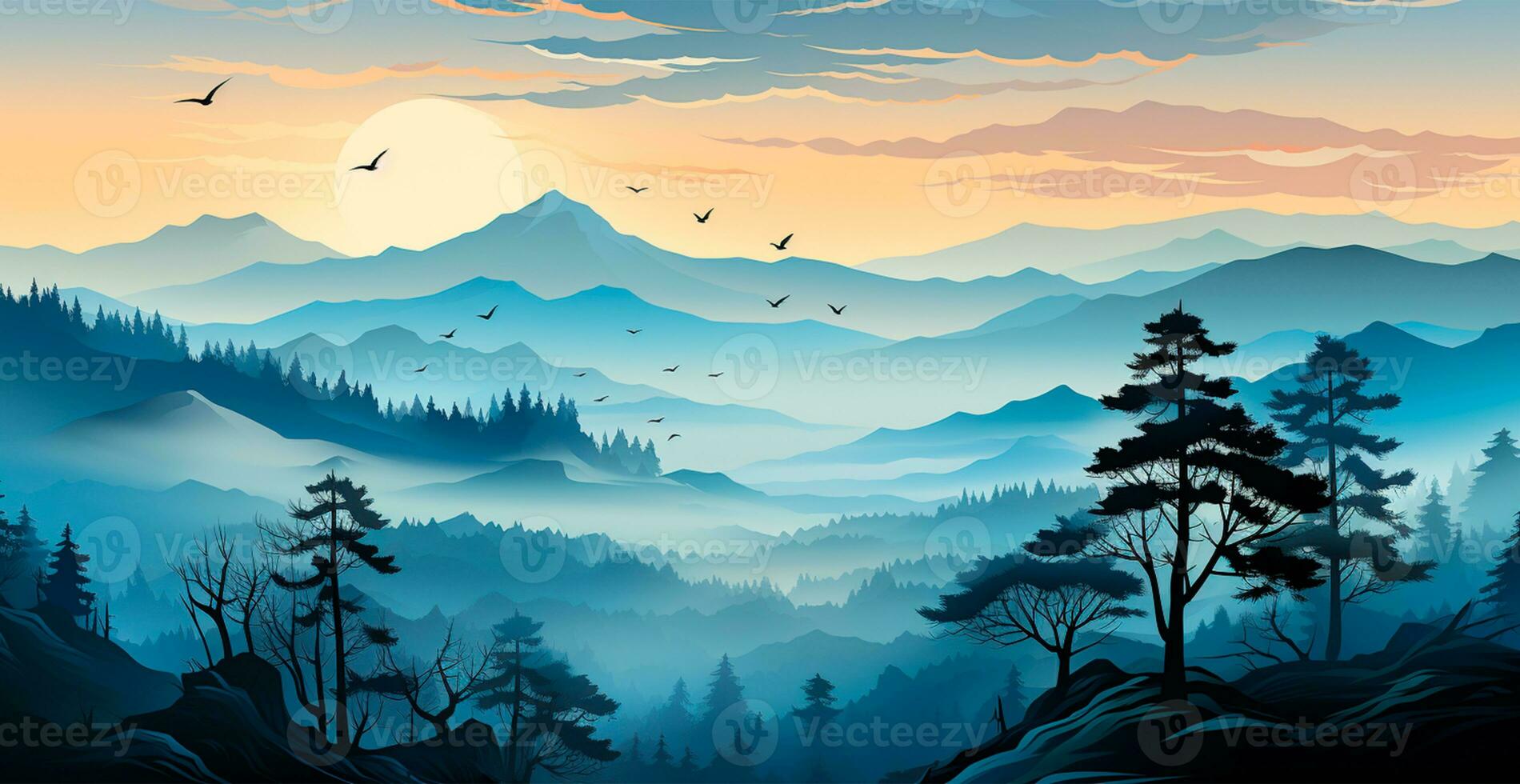 AI generated Mountain landscape in haze, panoramic landscape - AI ... AI generated Mountain landscape in haze, panoramic landscape - AI ...