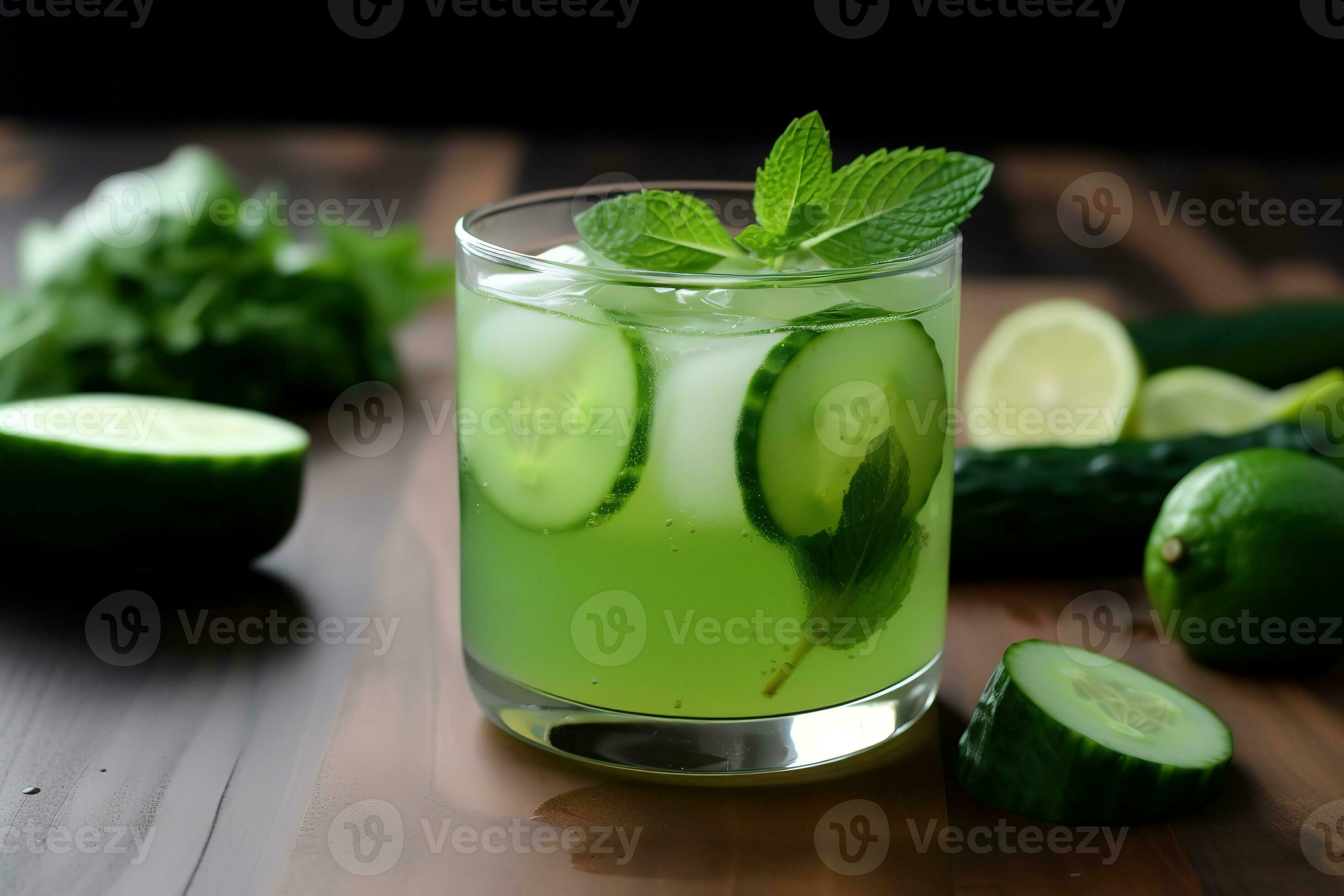 AI generated a glass of green drink with cucumbers and mint leaves 35658416 Stock Photo at Vecteezy