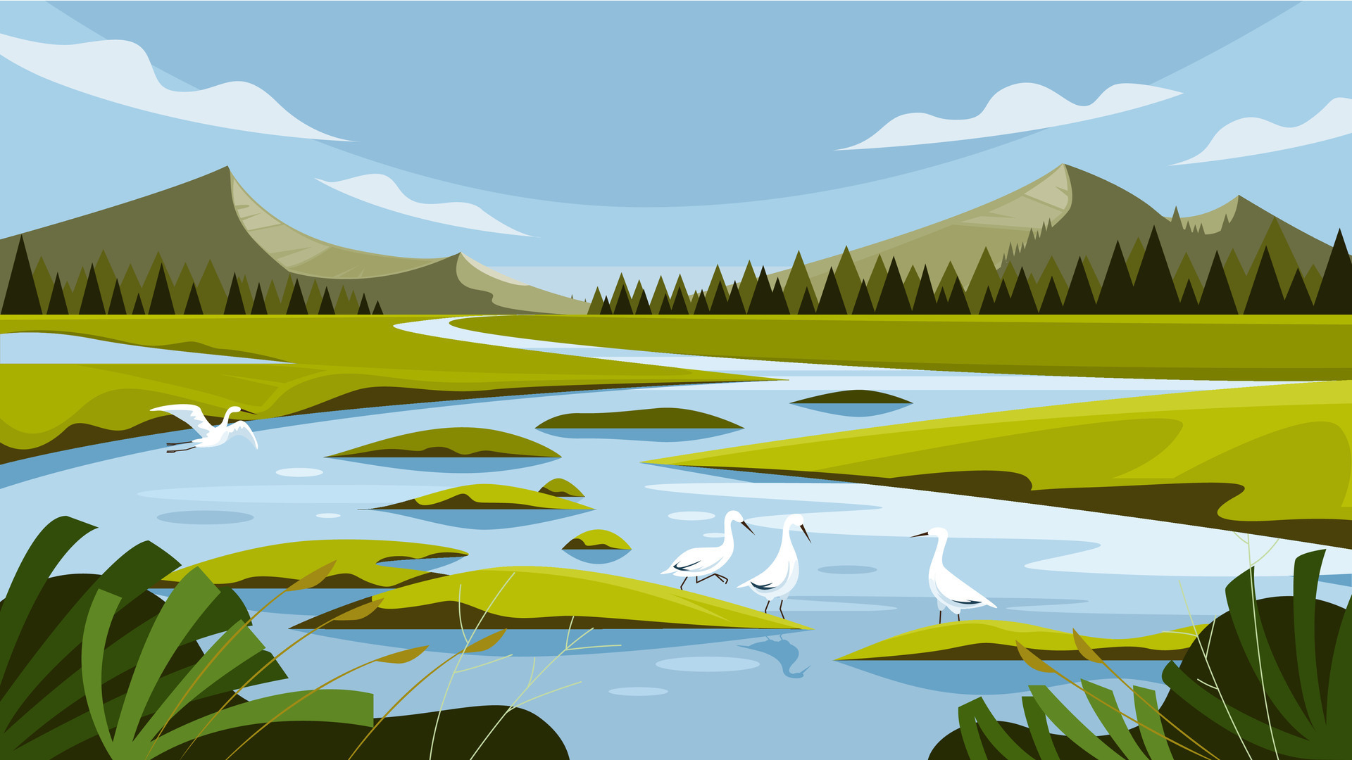 Wetland Swamp Wildlife Landscape Vector Illustration 35660776 Vector