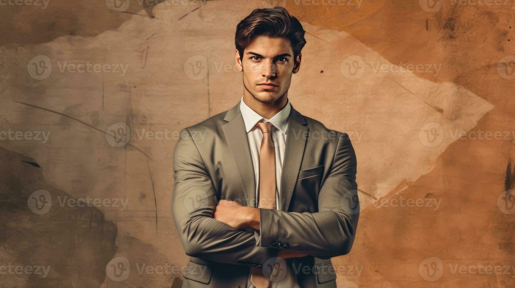 AI generated a young, muscular man wearing a suit and tie, posing with ...