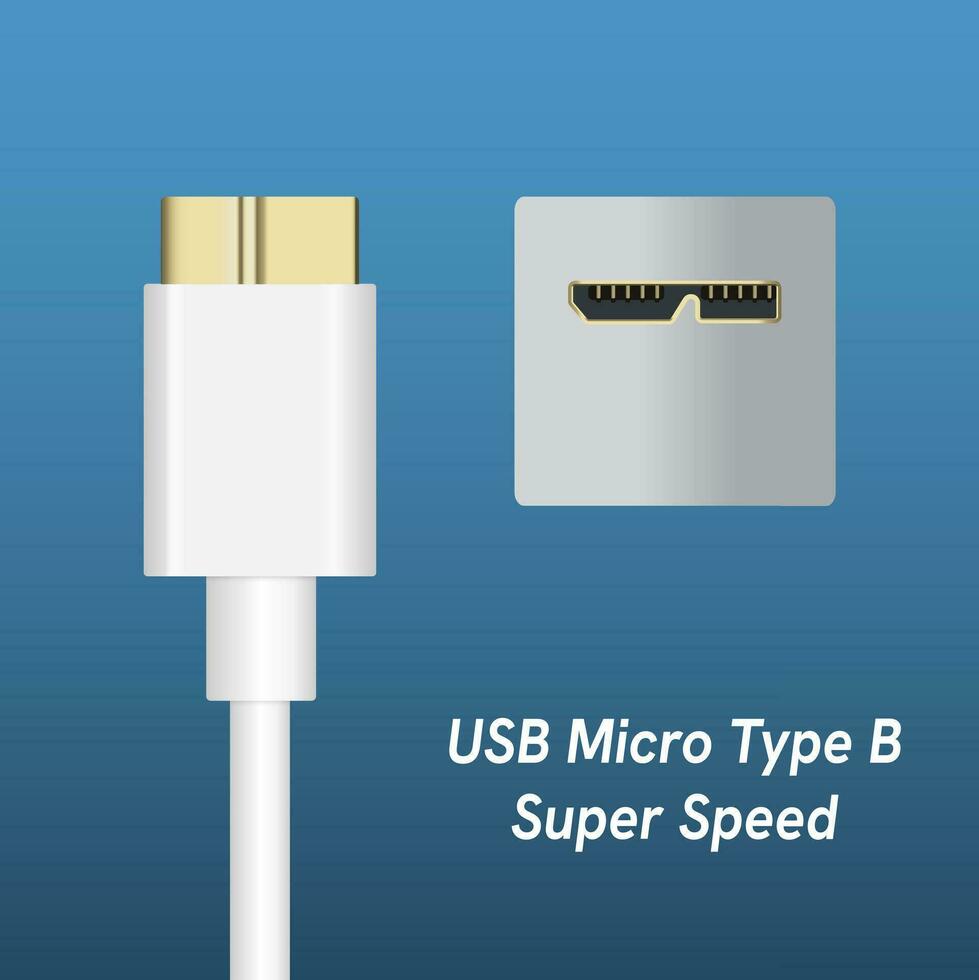 Micro Usb Type B Super Speed Cable Plugs And Socket Isolated On Blue Background 35662810 Vector