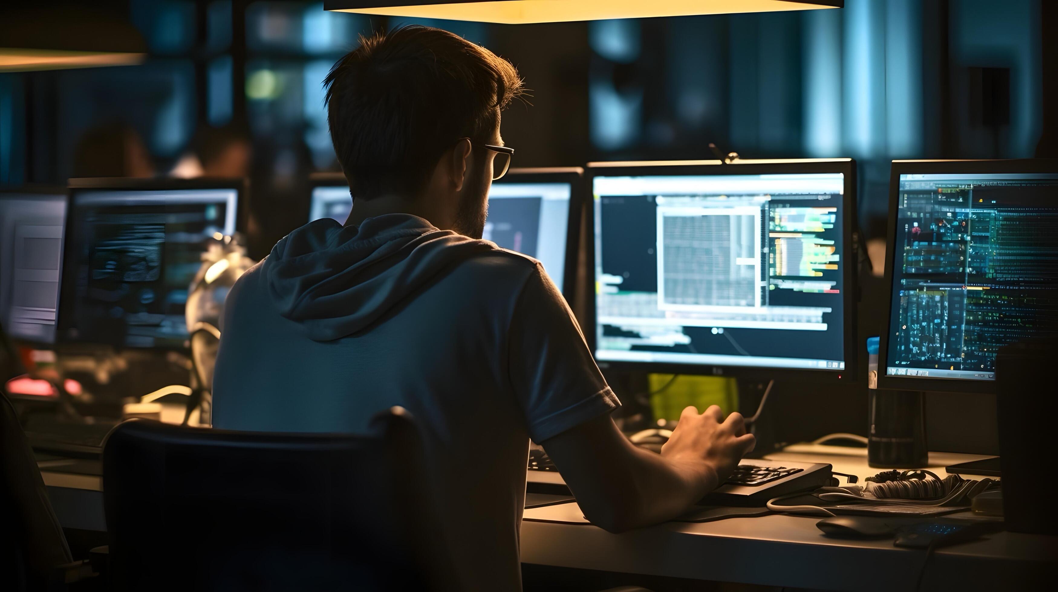 AI generated Night Shift Developer Working on Advanced Programming ...