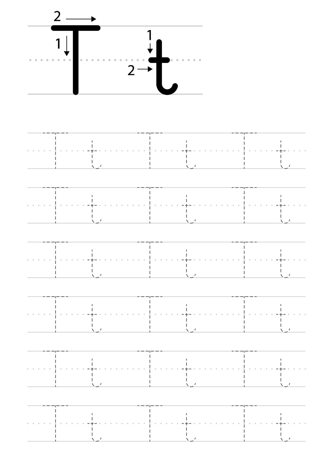 Printable letter T alphabet tracing worksheet 35665929 Vector Art at Vecteezy