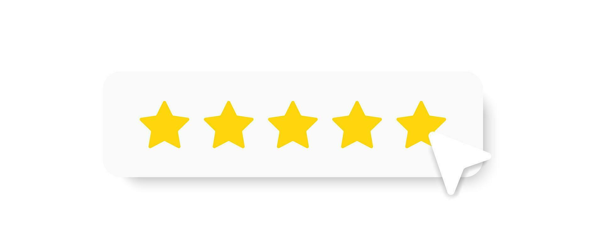 5 star rating icon. Feedback of user symbol. Review quality. Button click. Five star ranking ...