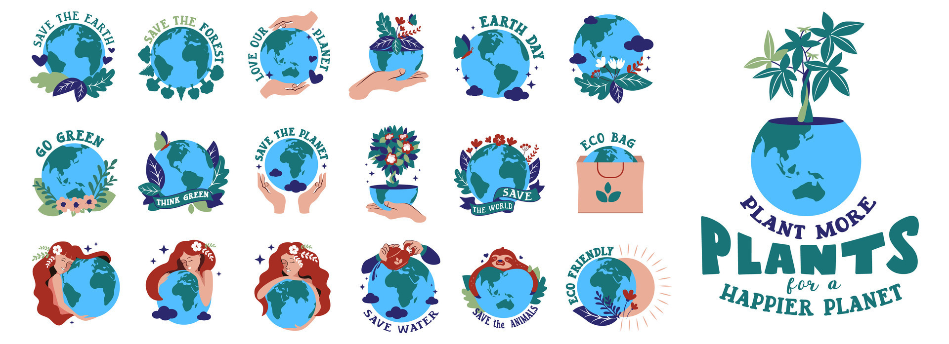Big set of Nature stickers for save the planet design. Collection of ...