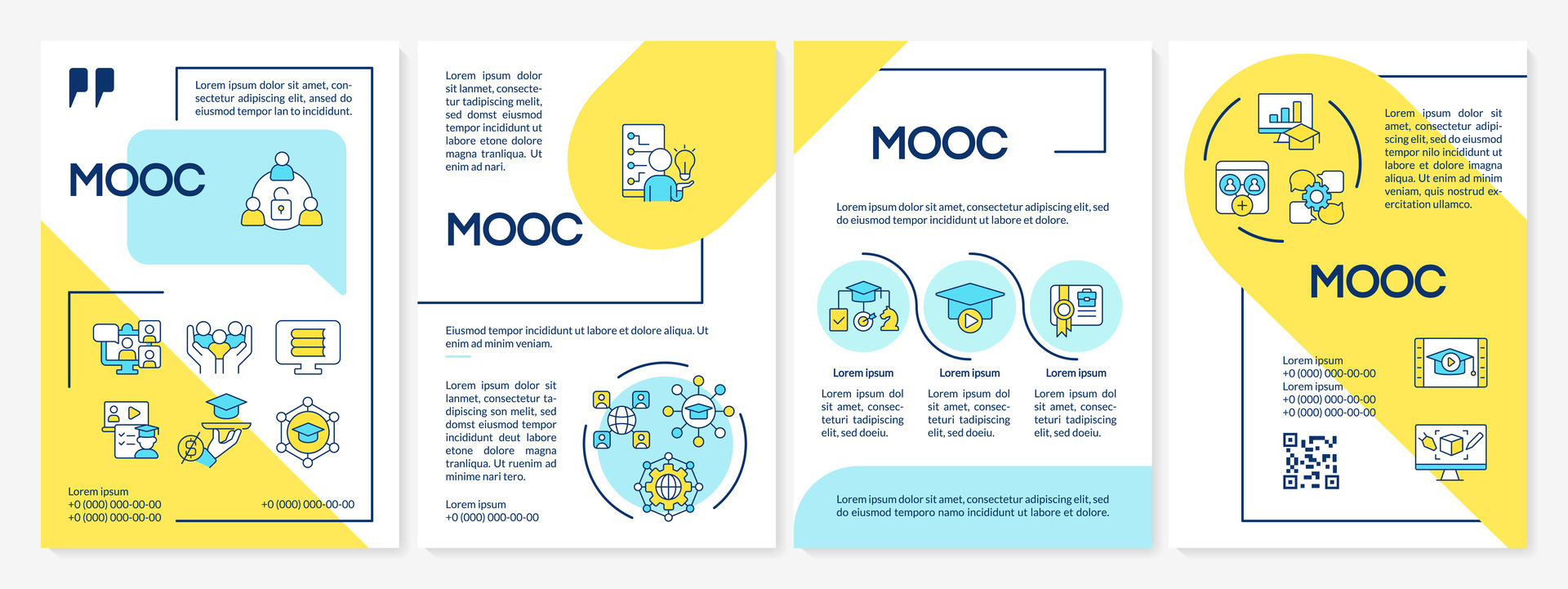 2d Mooc Multicolor Brochure Template Leaflet Design With Thin Line Icons 4 Vector Layouts