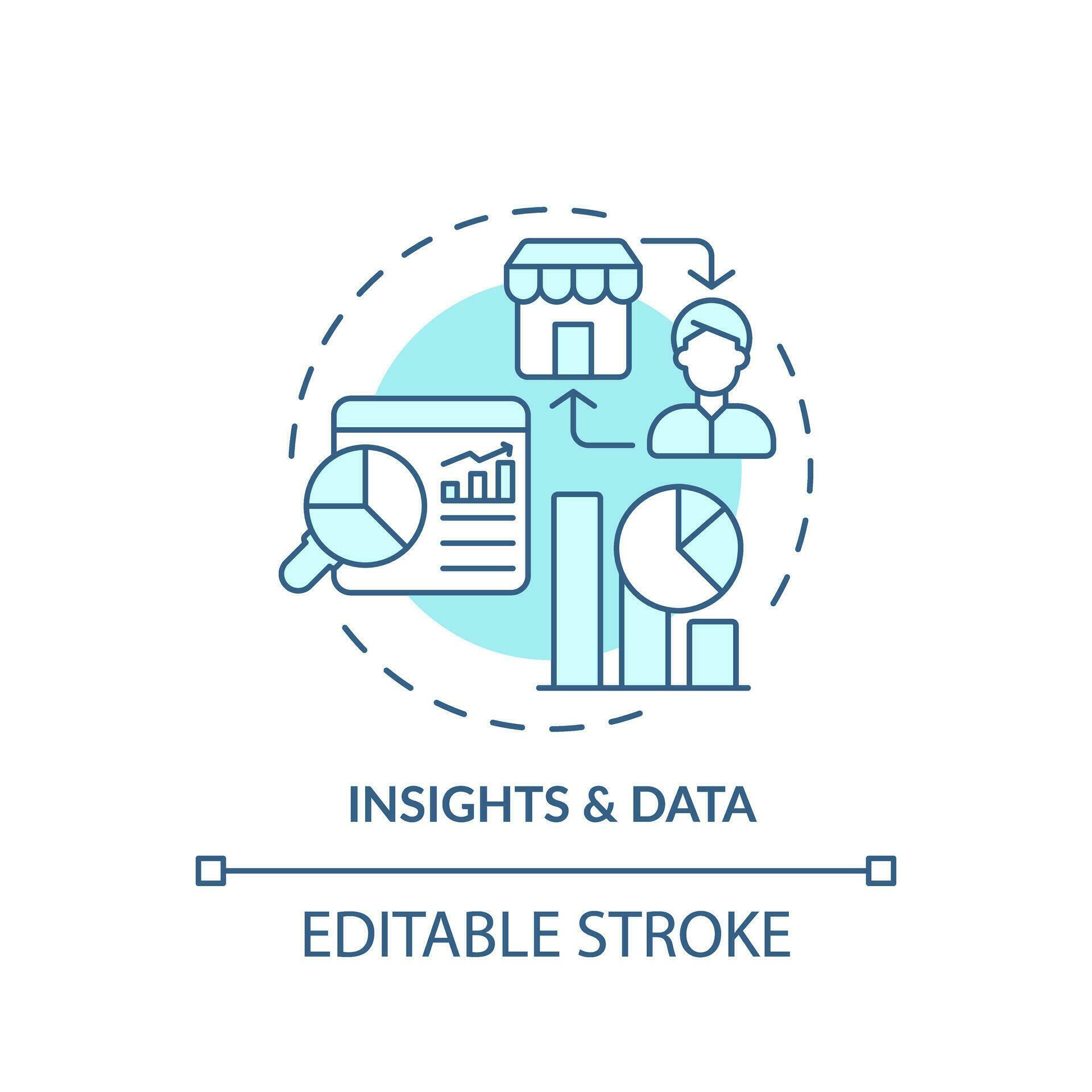 2D editable blue icon insights and data concept, simple monochromatic ...
