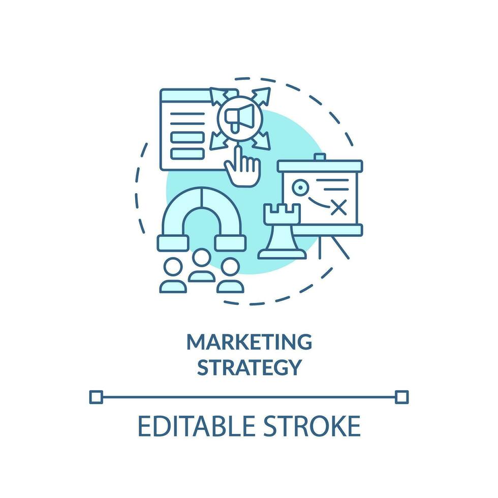 2D editable blue icon marketing strategy concept, simple monochromatic ...