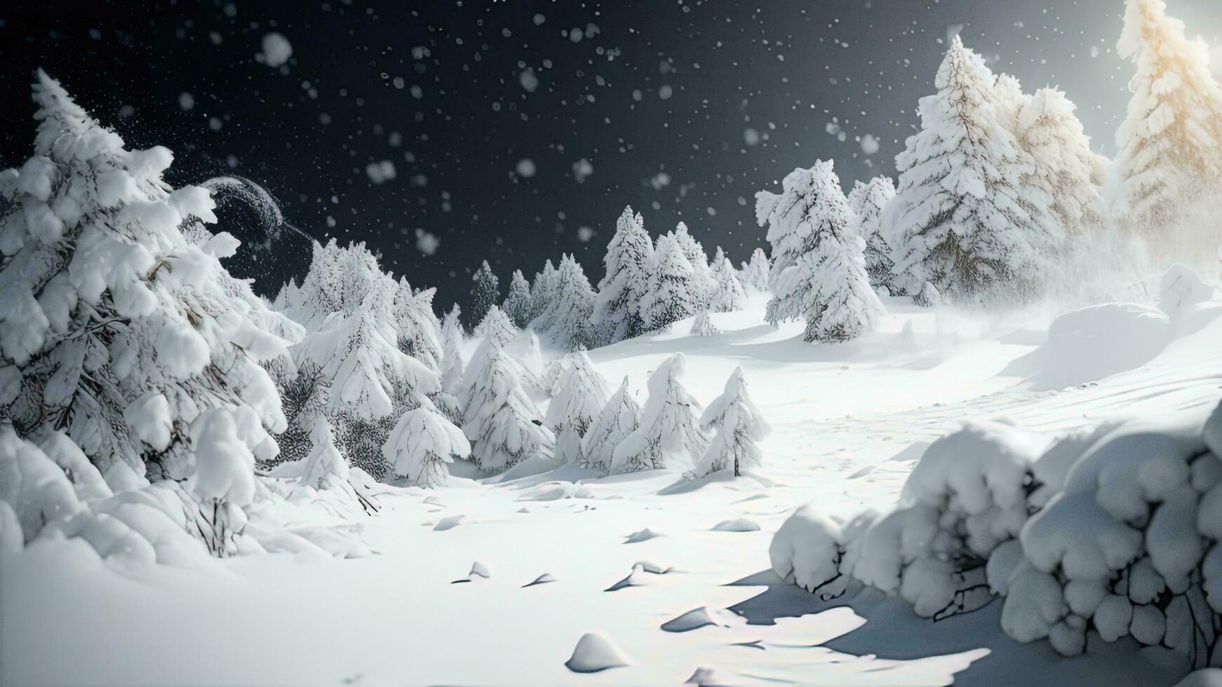 AI generated Fantastic winter landscape with snow covered trees ...