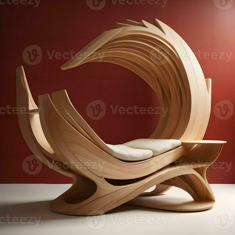AI generated Wooden rocking chair on a red background. generative ai ...