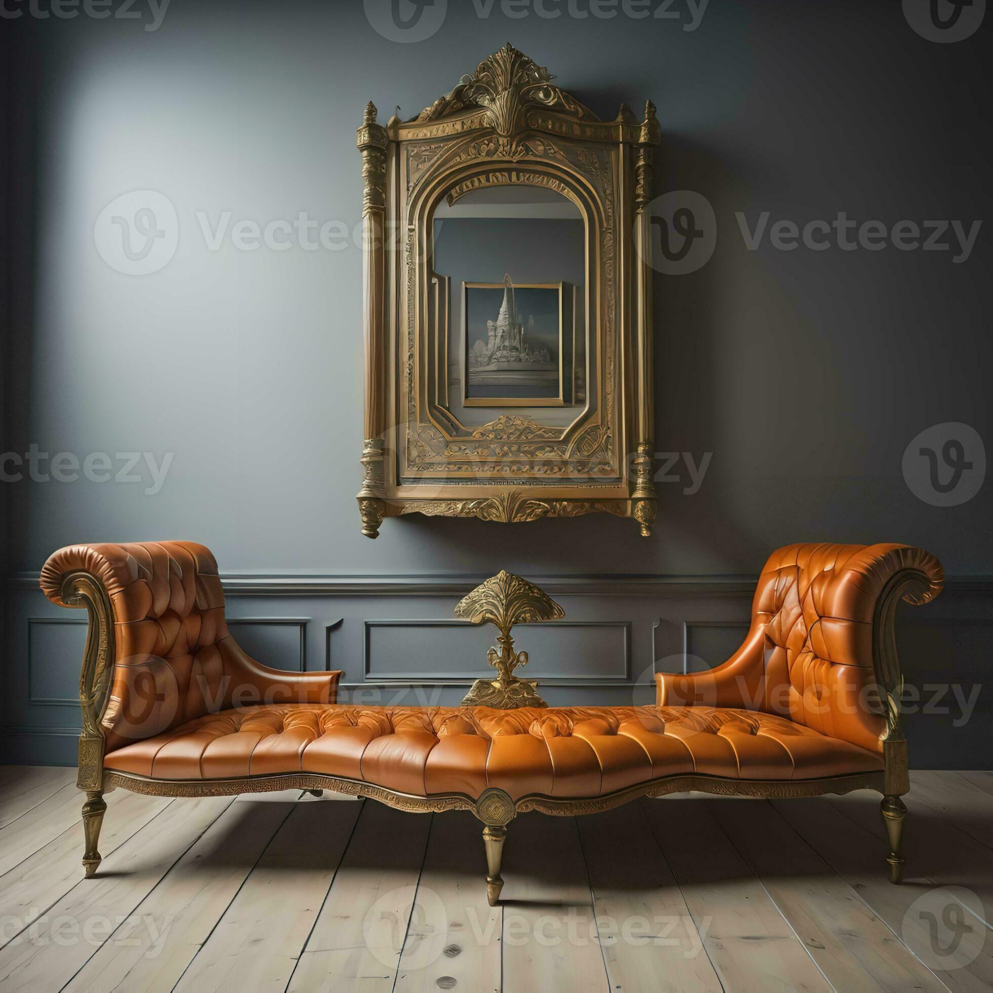 AI generated Classic sofa in the interior of the room with a mirror ...