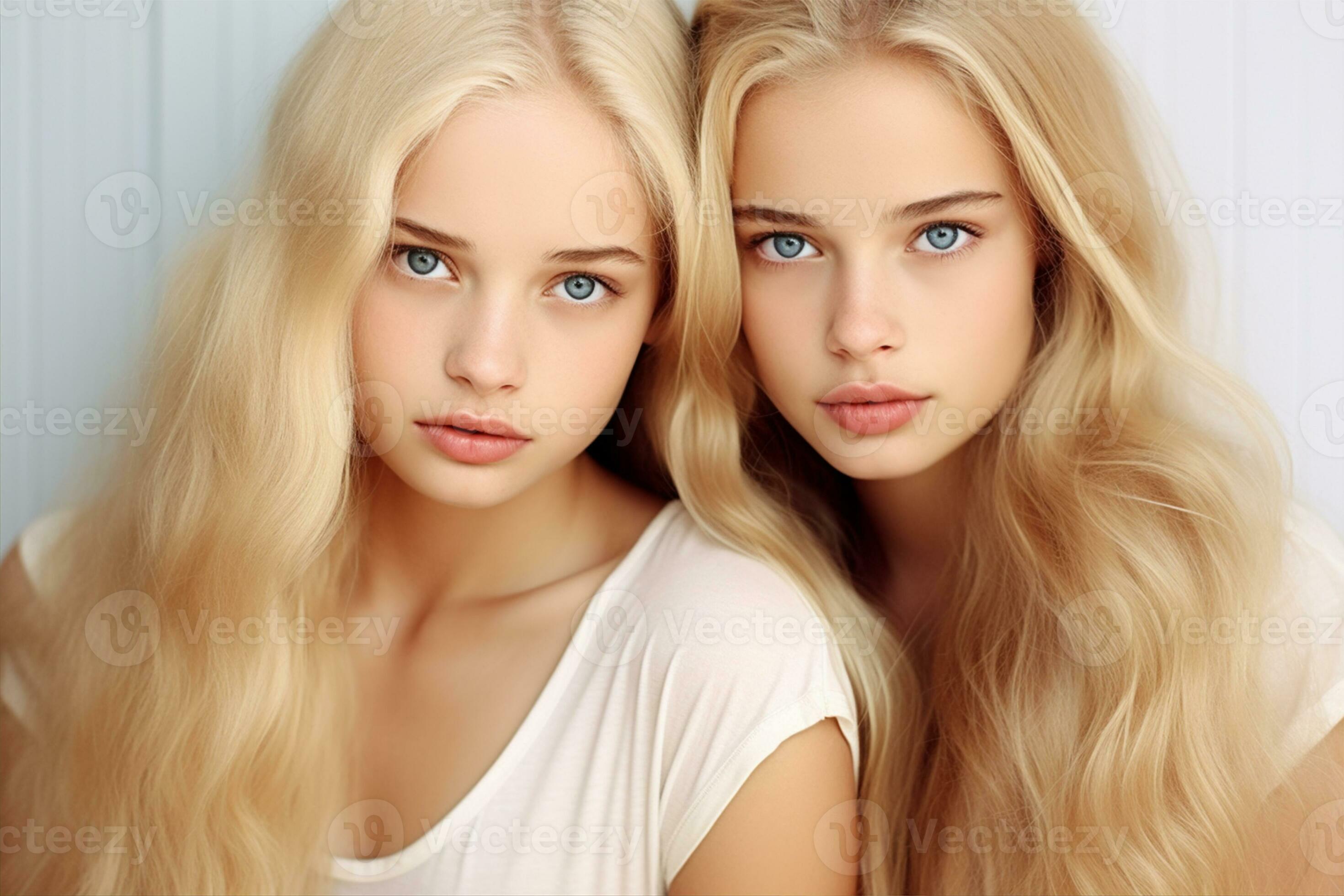 AI generated Twin girls with blue eyes, blonde teenagers 35687780 Stock Photo at Vecteezy