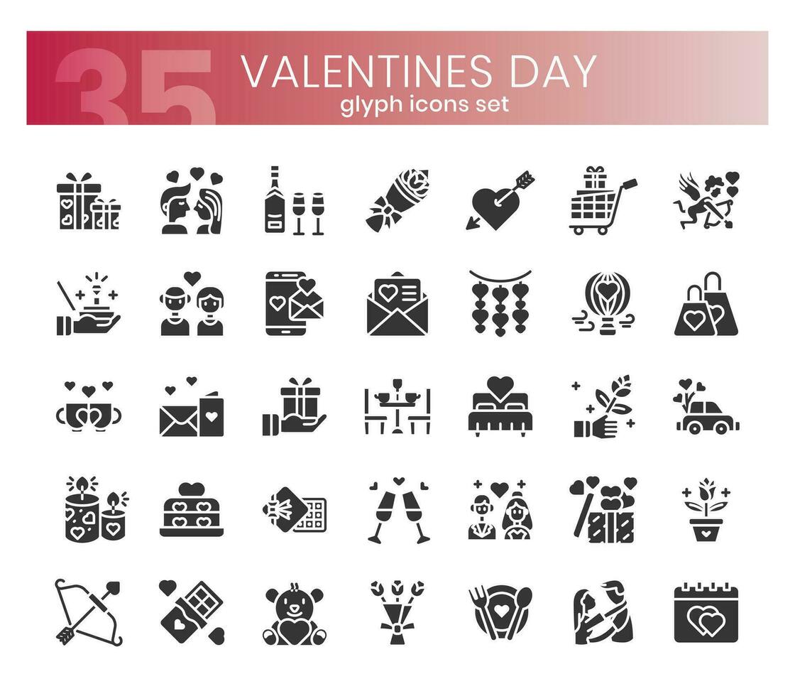 Valentines' day Icons Bundle. Glyph icons style. Vector illustration ...