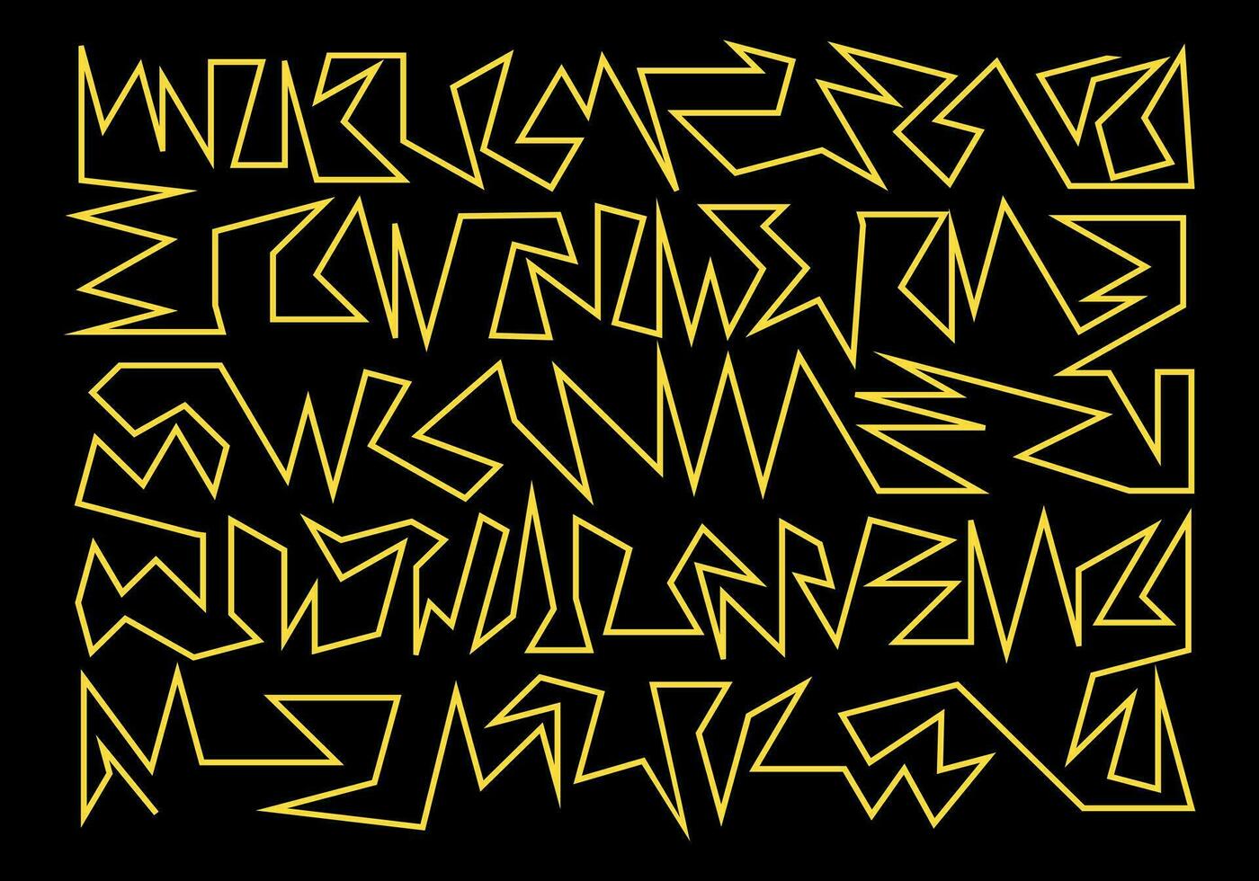 Continuous Sharp Line Scribble Art Isolated On Black Background Vector