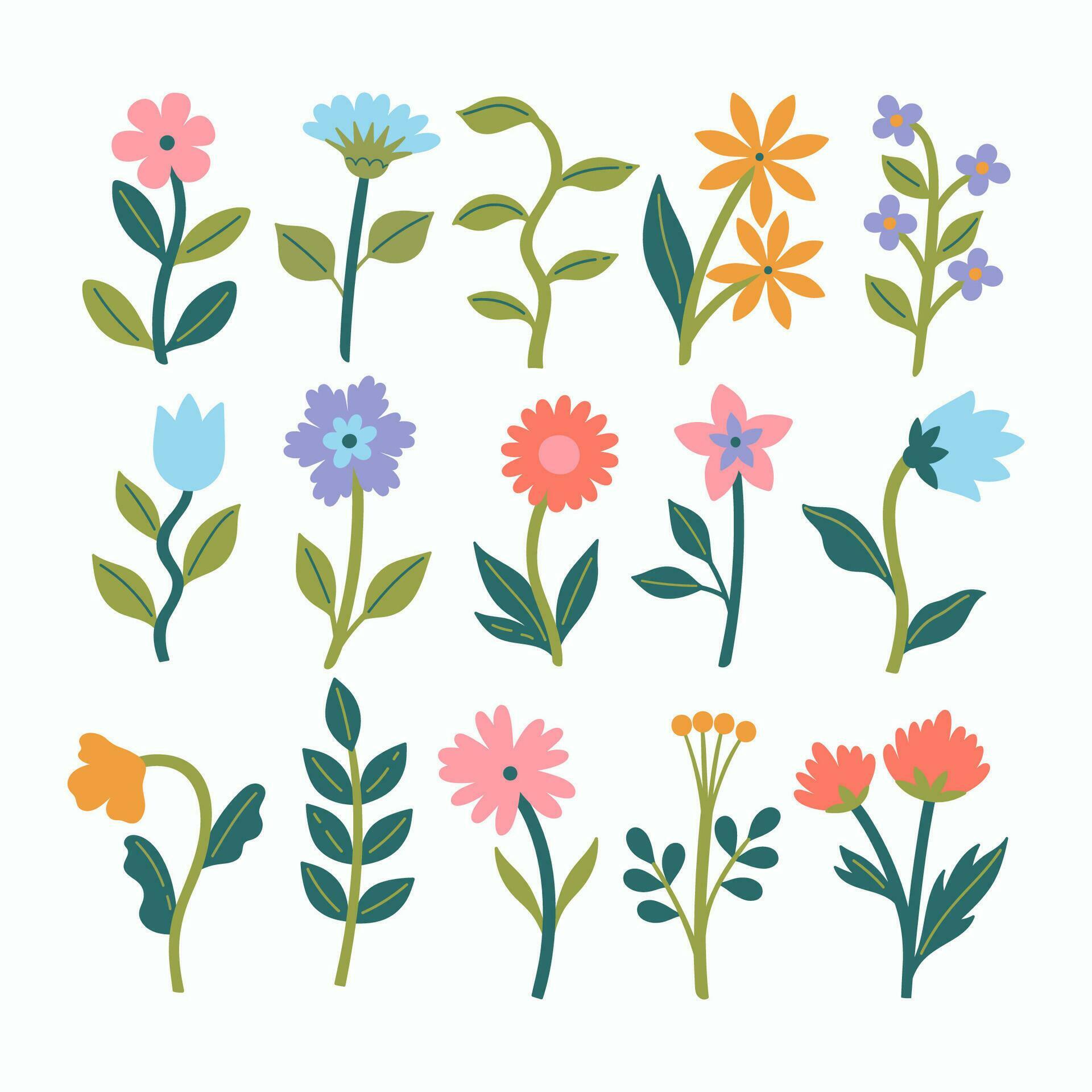 Set of simple cute flowers isolate on a white background. Vector ...