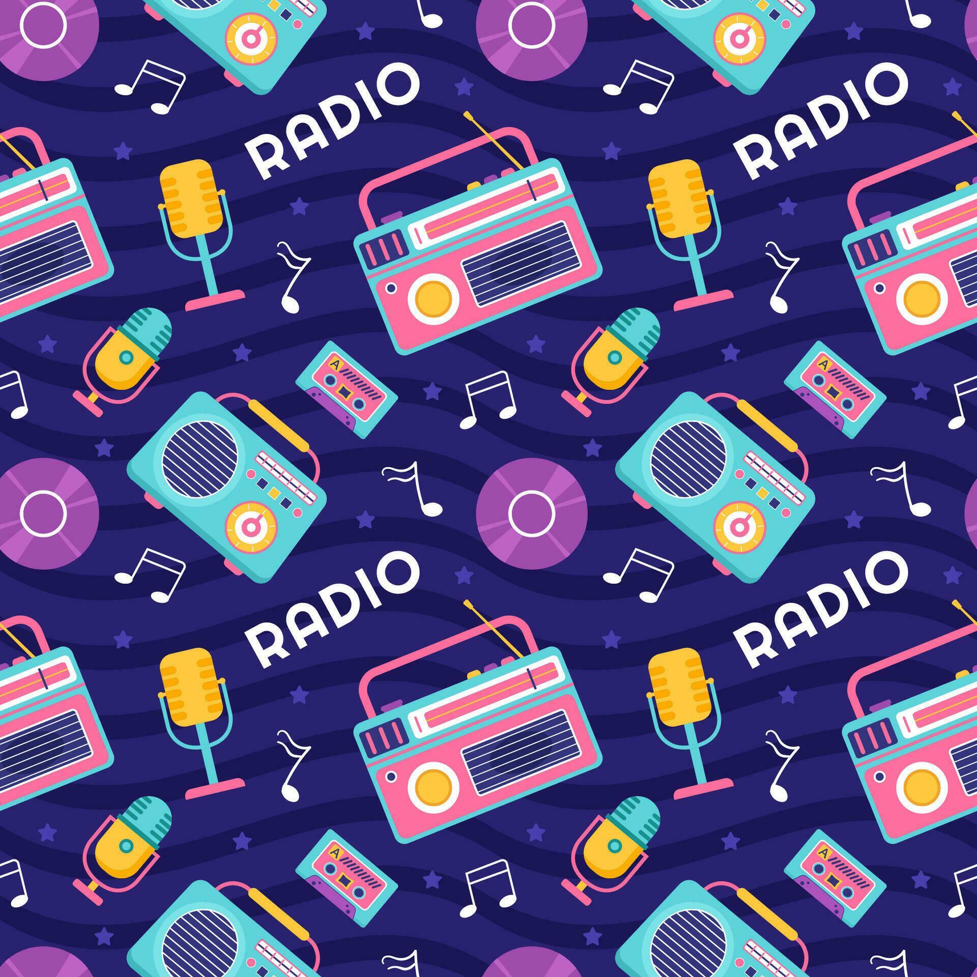 Radio Seamless Pattern Illustration Design with Player for Record and ...