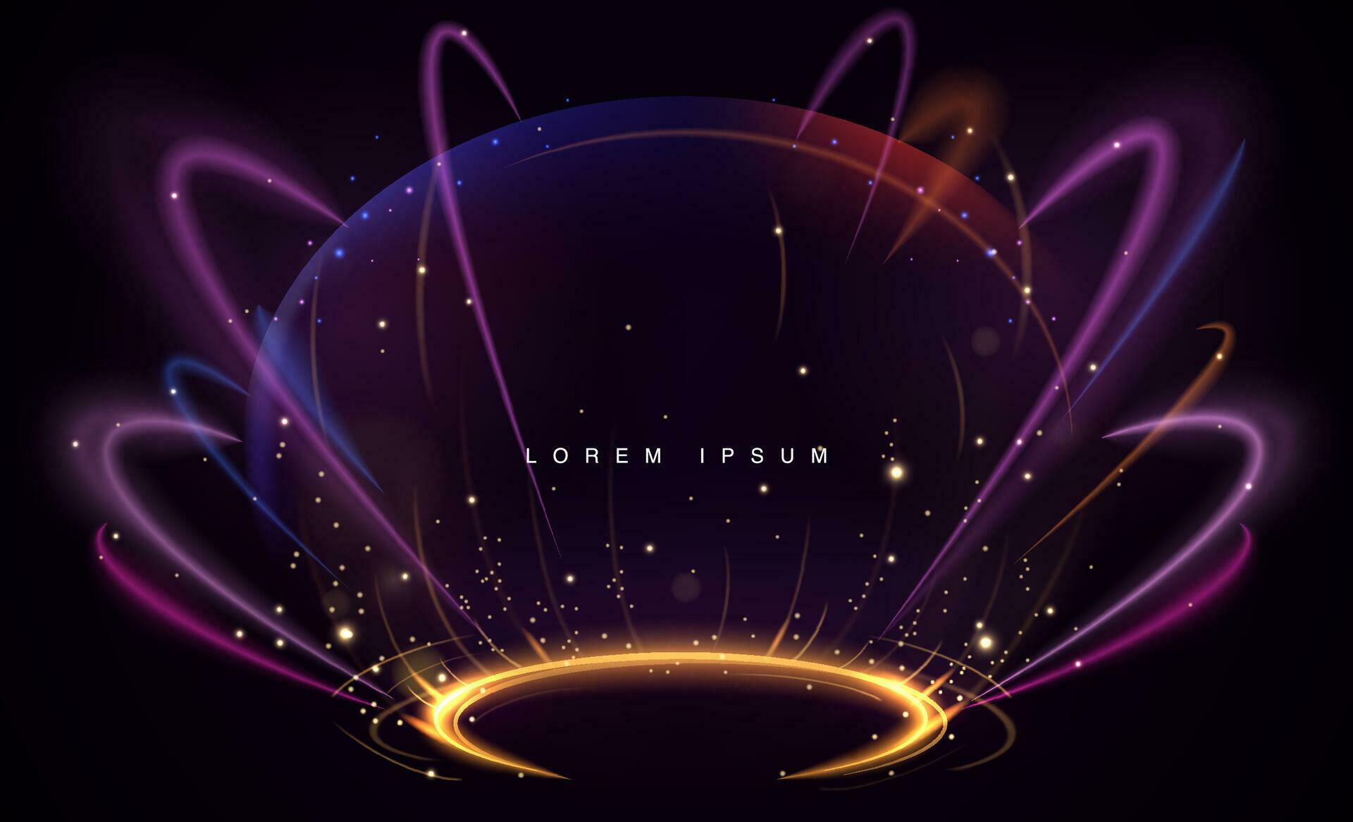 Abstract magic light effect. Abstract light circle lines effect on black background. Rotating ...