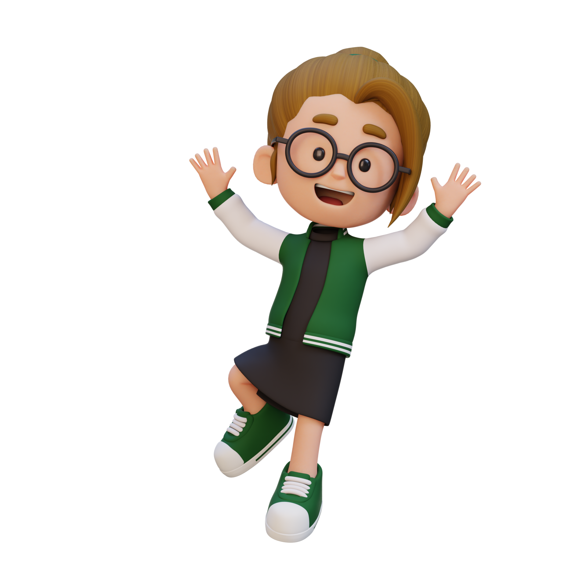 3D cute girl in jumping pose 35697112 PNG