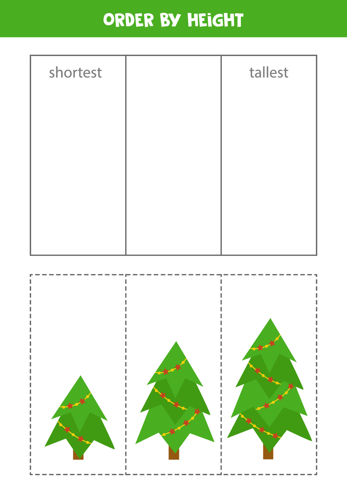 Sorting game for kids. Sort Christmas trees by height. 35699592 Vector ...