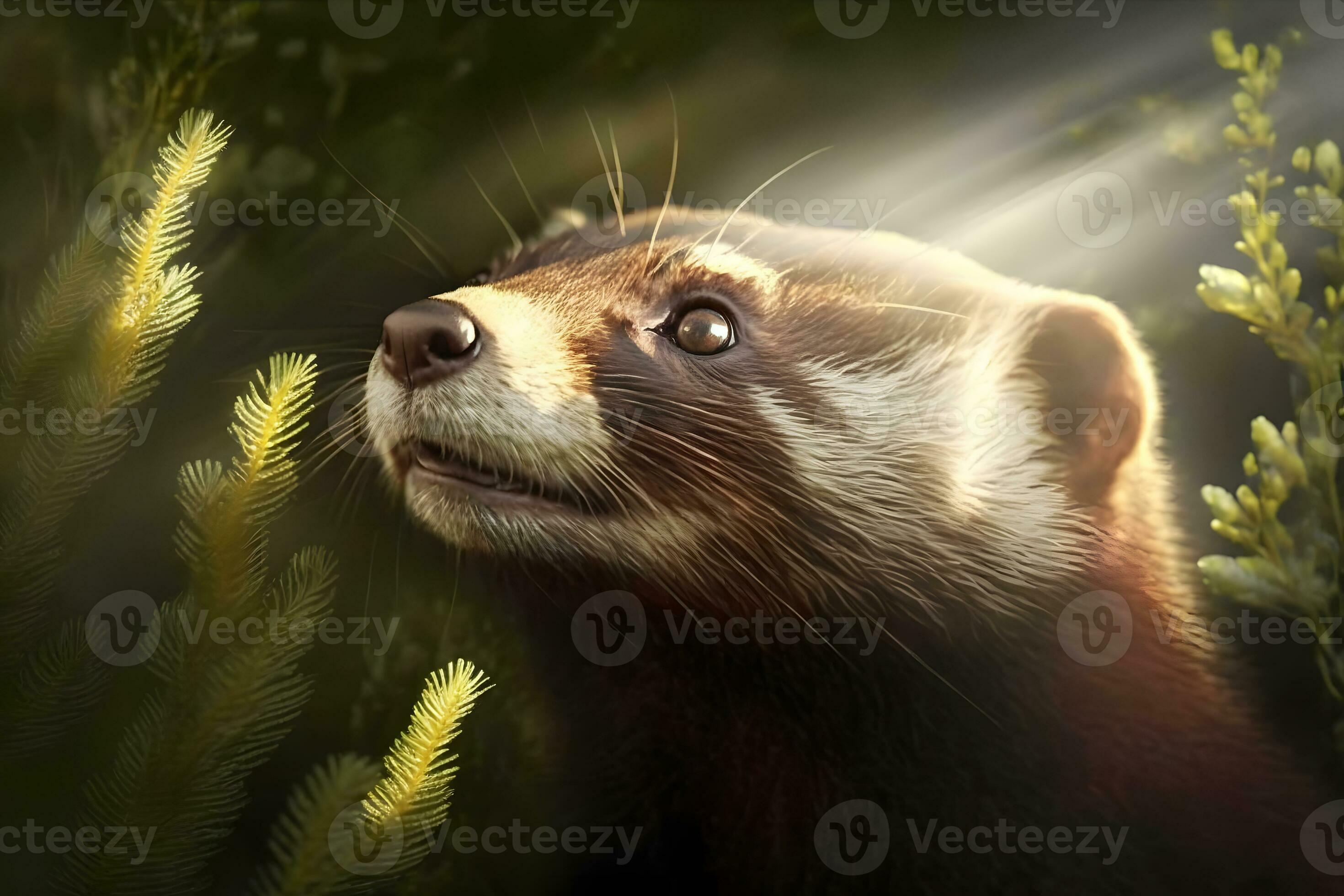 AI generated Closeup of the ferret in the nature. Ferret on the hunt ...