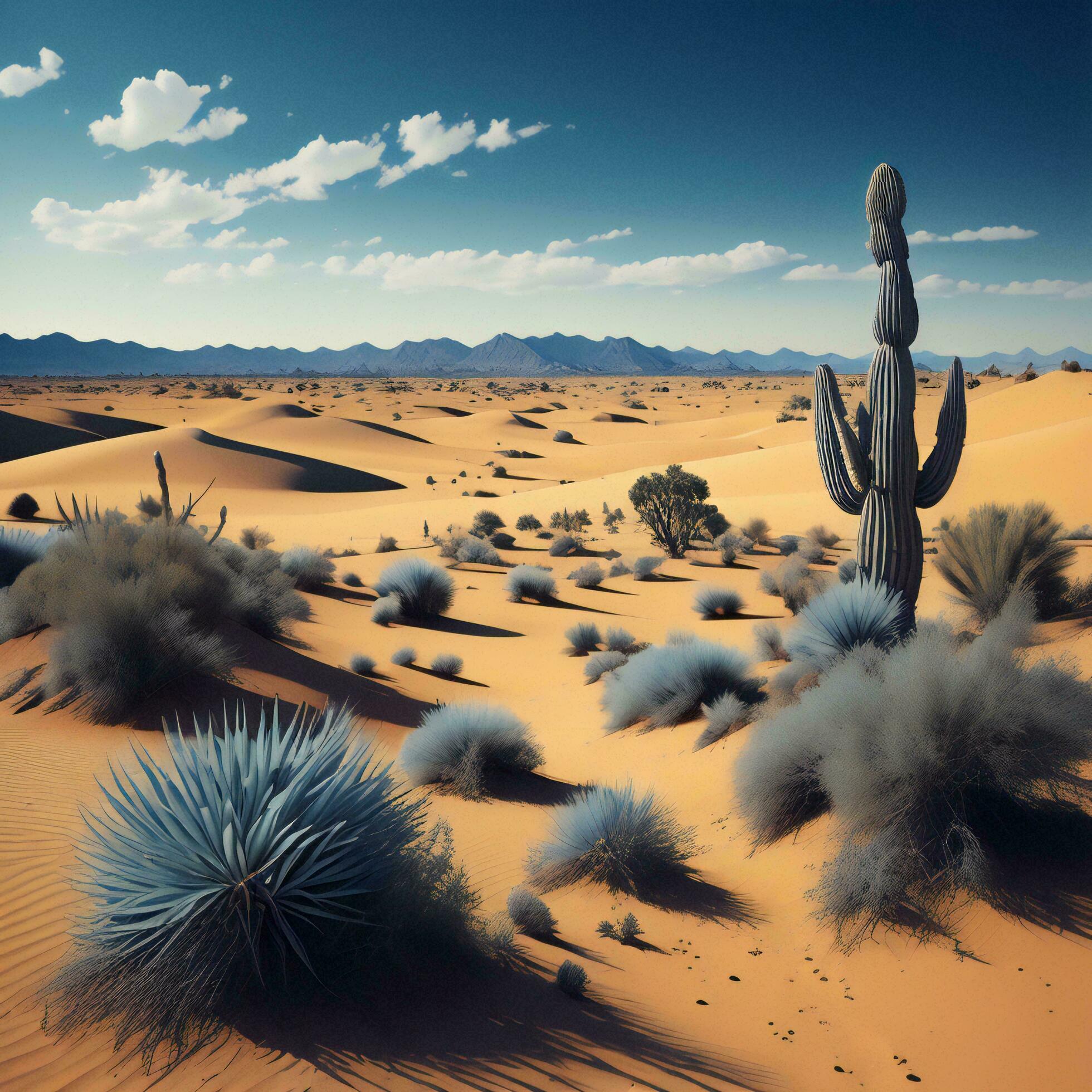 AI generated Desert landscape with cactuses and blue sky. generative ai ...